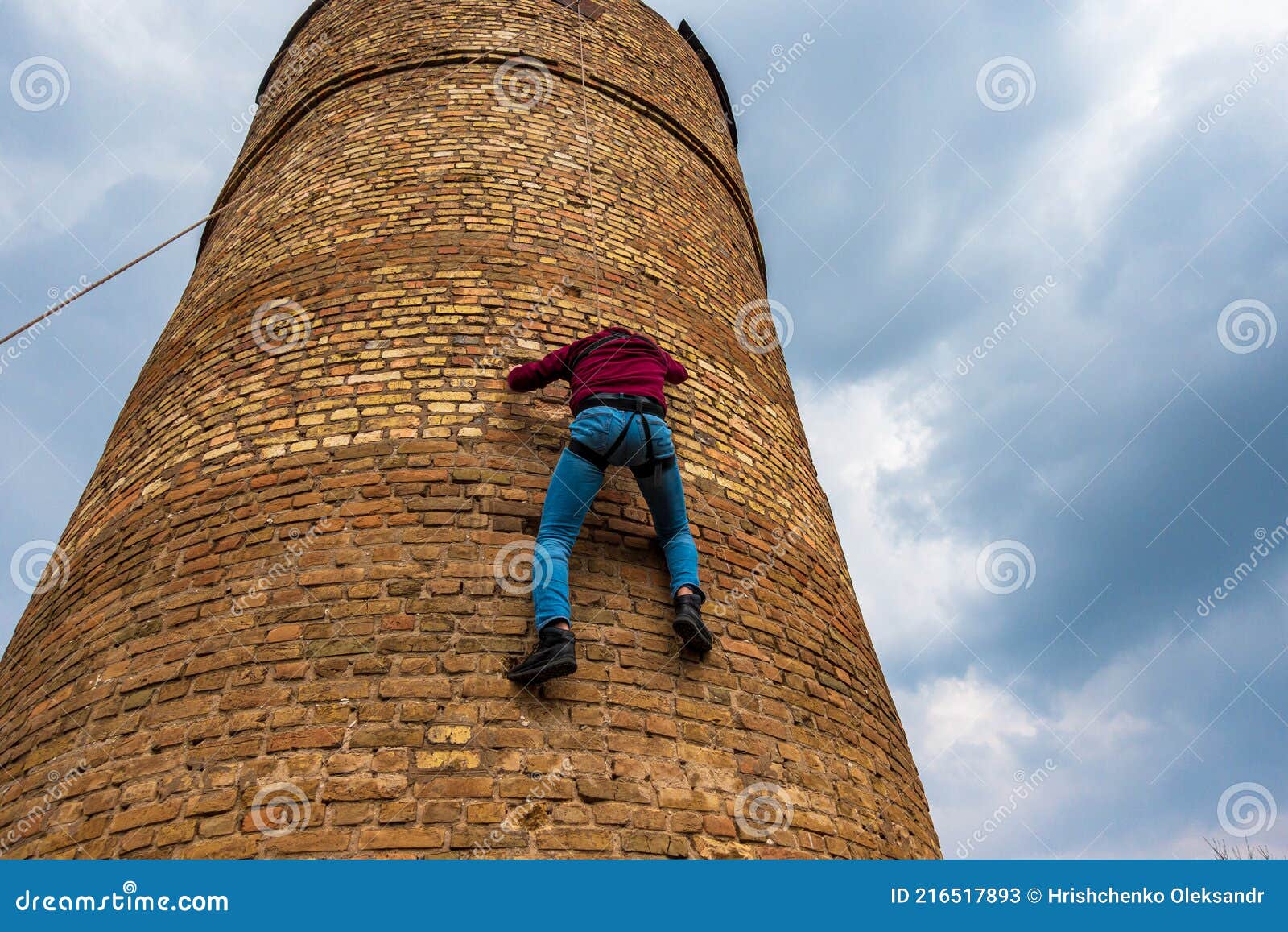 Male Climber Climbs the Water Tower Stock Image - Image of challenge ...