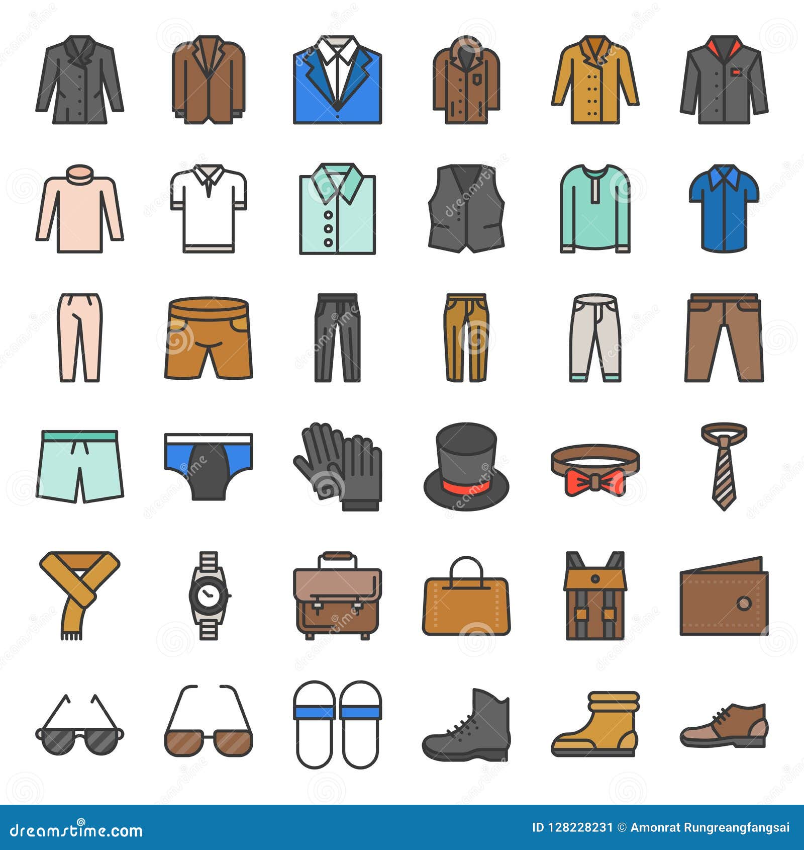 Male Clothes and Accessories Filled Outline Icon Set 3 Stock Vector ...