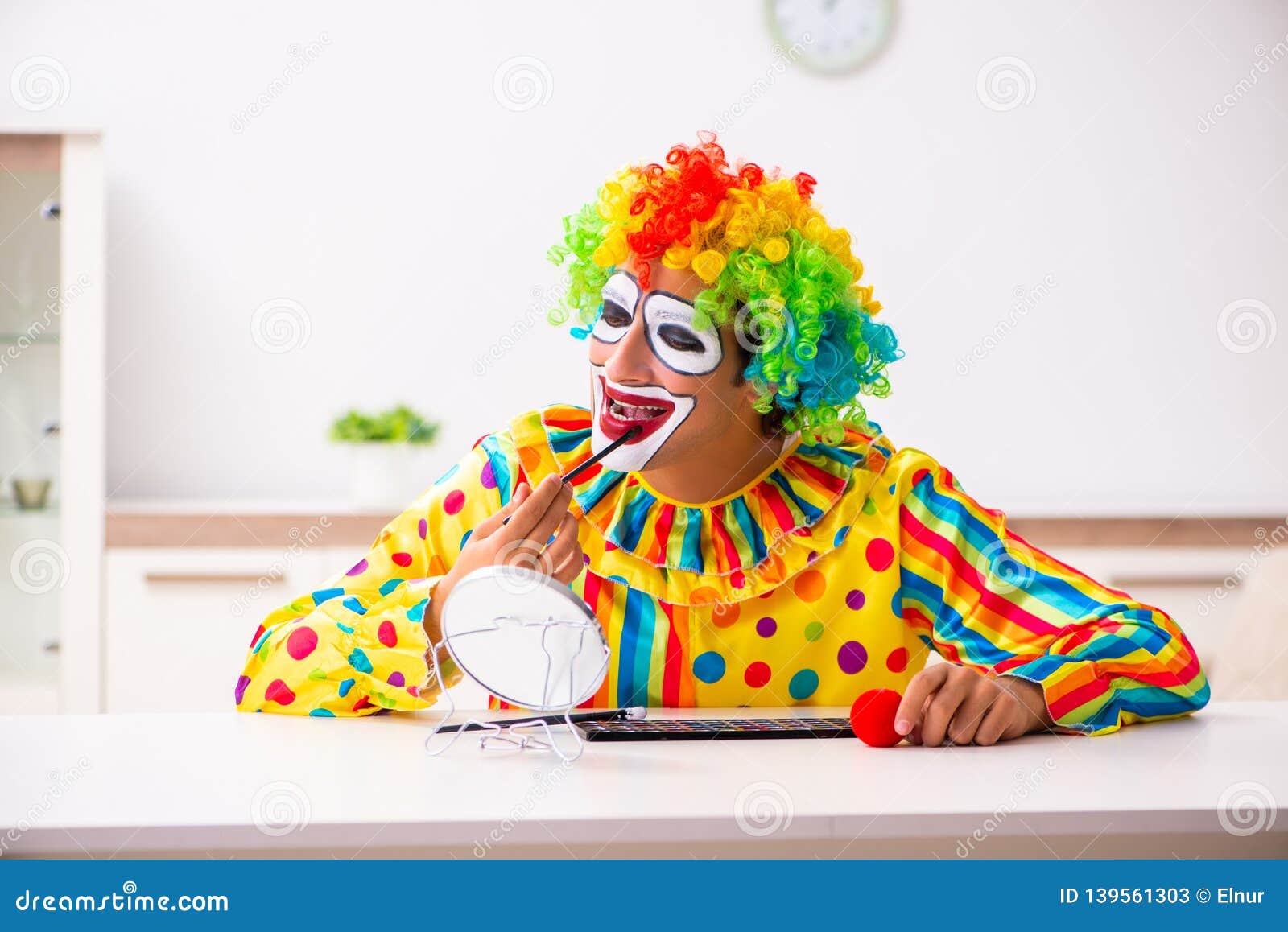 The Male Clown Preparing for Perfomance at Home Stock Image - Image of ...