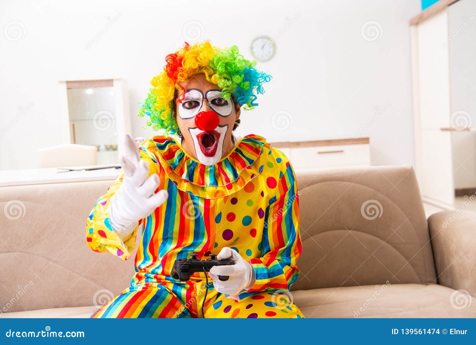 The Male Clown Preparing for Perfomance at Home Stock Photo - Image of ...