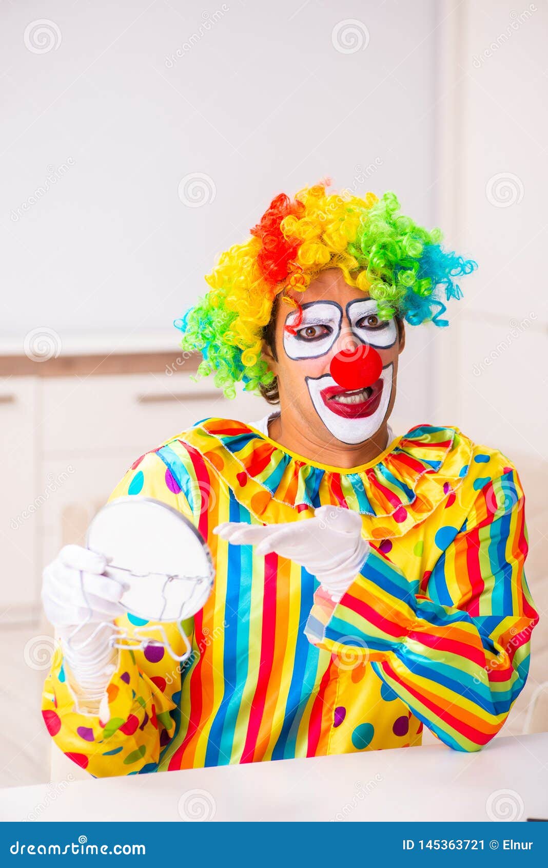 The Male Clown Preparing for Perfomance at Home Stock Image - Image of ...