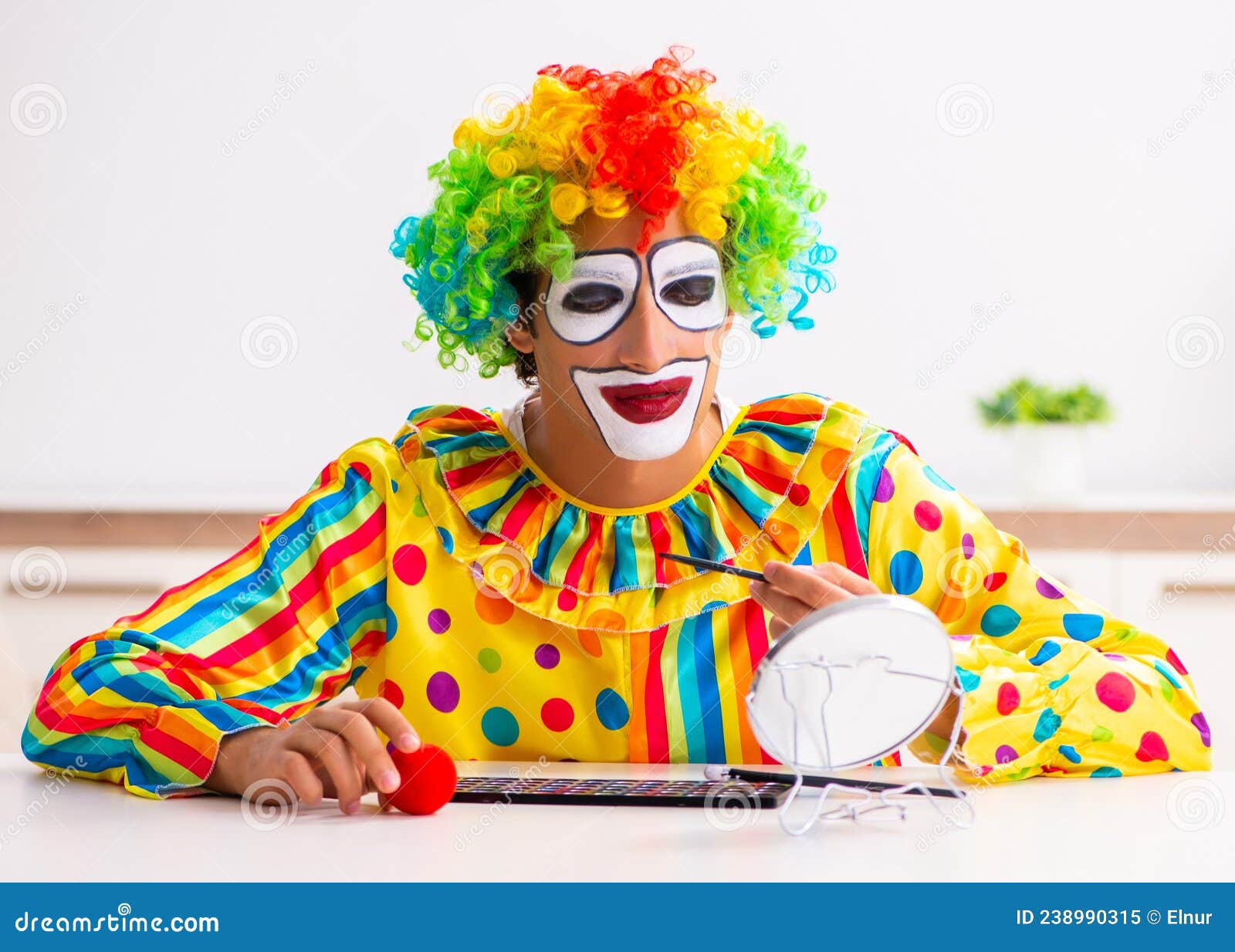 The Male Clown Preparing for Perfomance at Home Stock Image - Image of ...