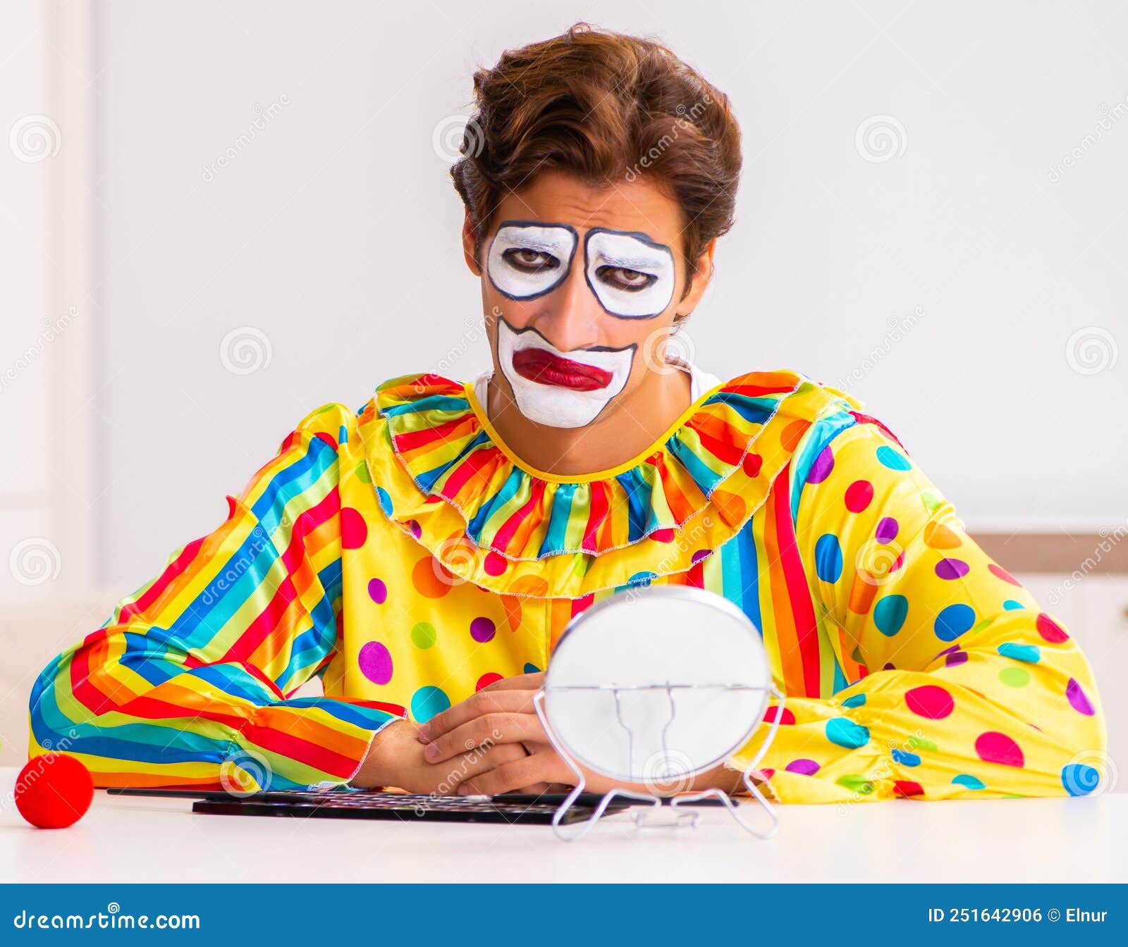 Male Clown Preparing for Perfomance at Home Stock Photo - Image of ...