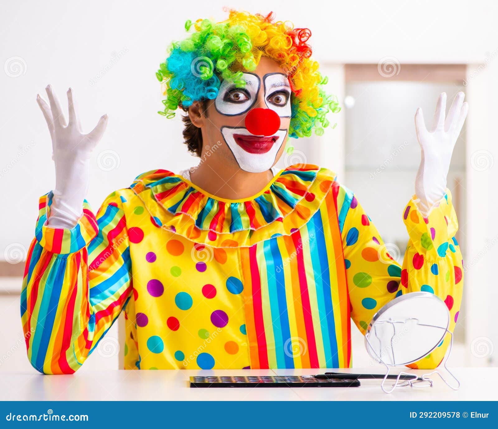Male Clown Preparing for Perfomance at Home Stock Photo - Image of ...