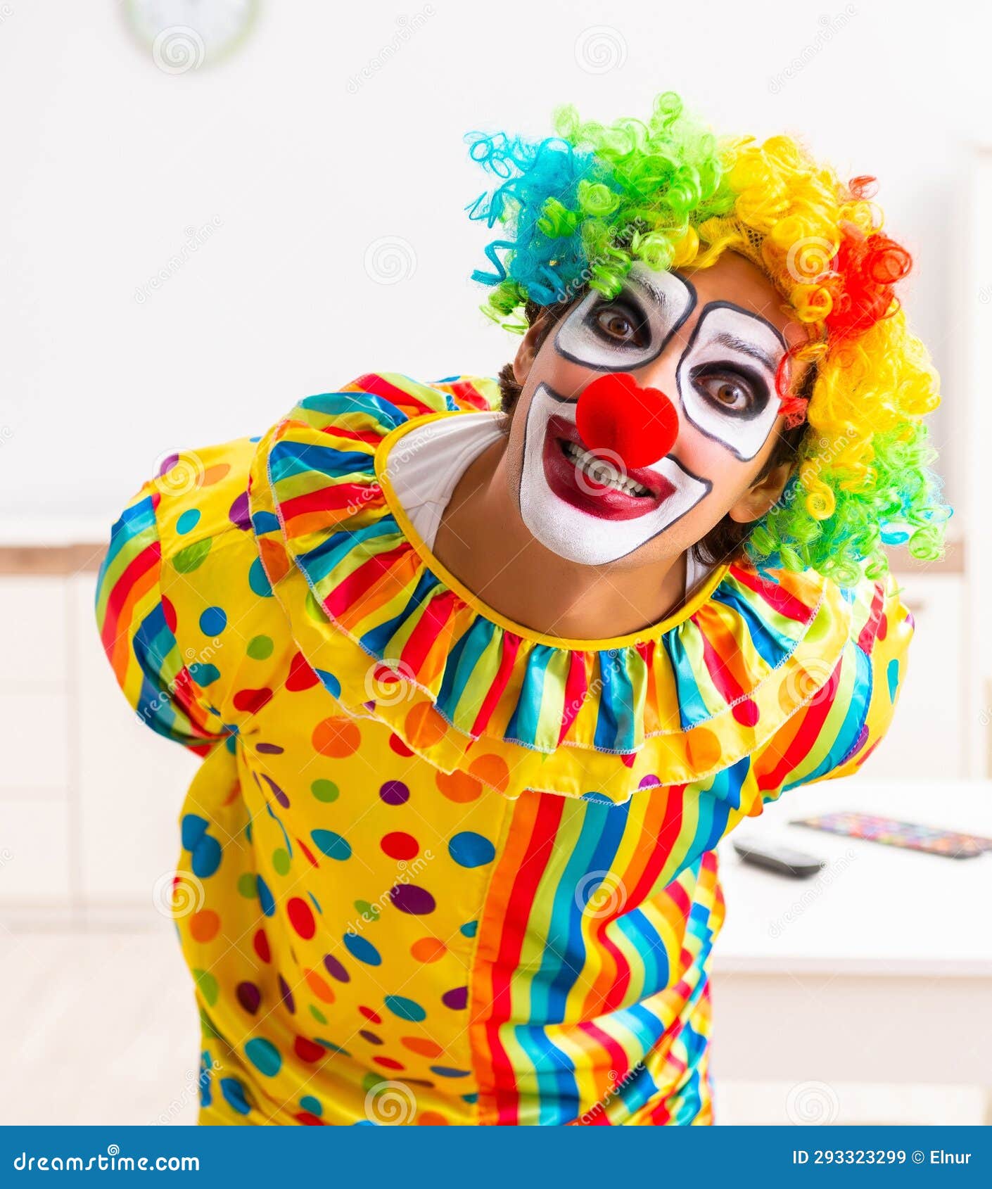Male Clown Preparing for Perfomance at Home Stock Image - Image of ...