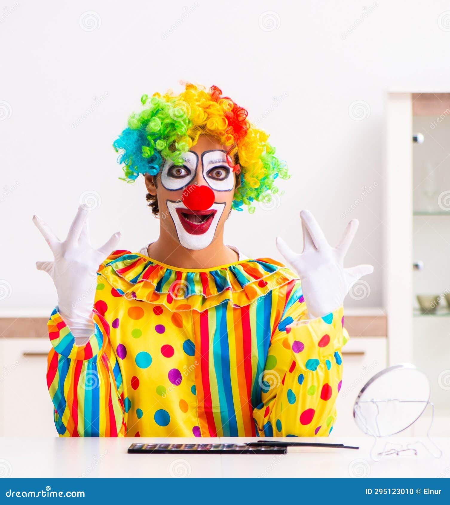 Male Clown Preparing for Perfomance at Home Stock Photo - Image of ...