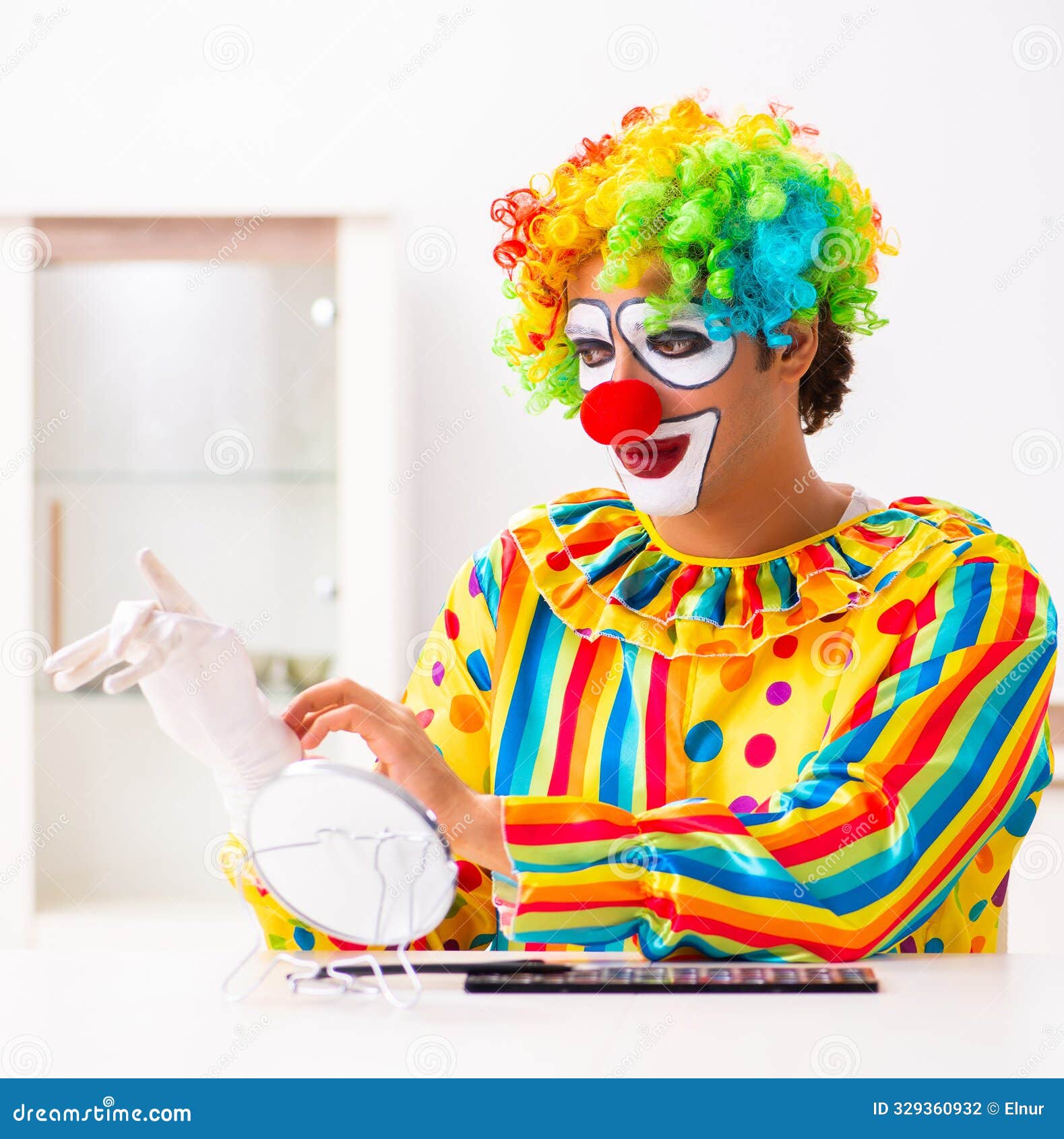 Male Clown Preparing for Perfomance at Home Stock Photo - Image of ...