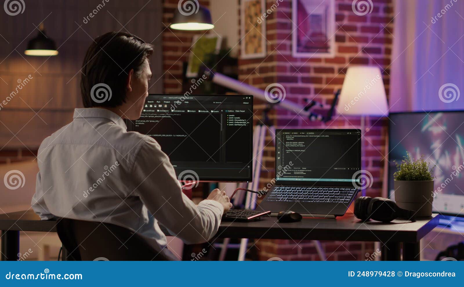 Male Coder Programming Server Encryption on Firewall Software Stock ...