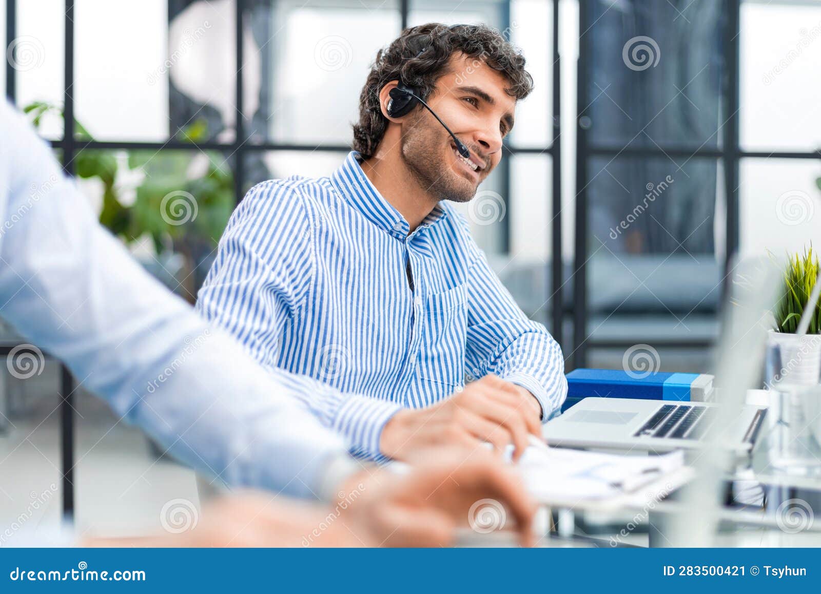 Male Colleagues Working in a Call Center. Stock Image - Image of ...