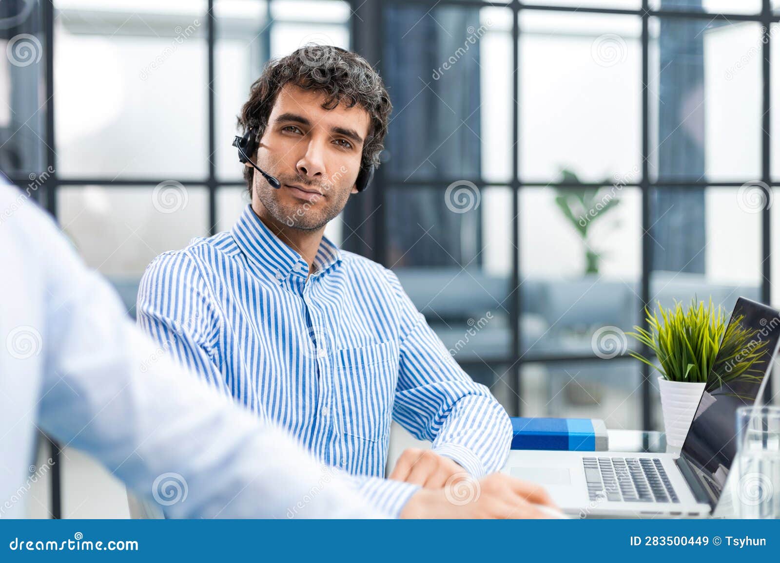 Male Colleagues Working in a Call Center. Stock Image - Image of smile ...