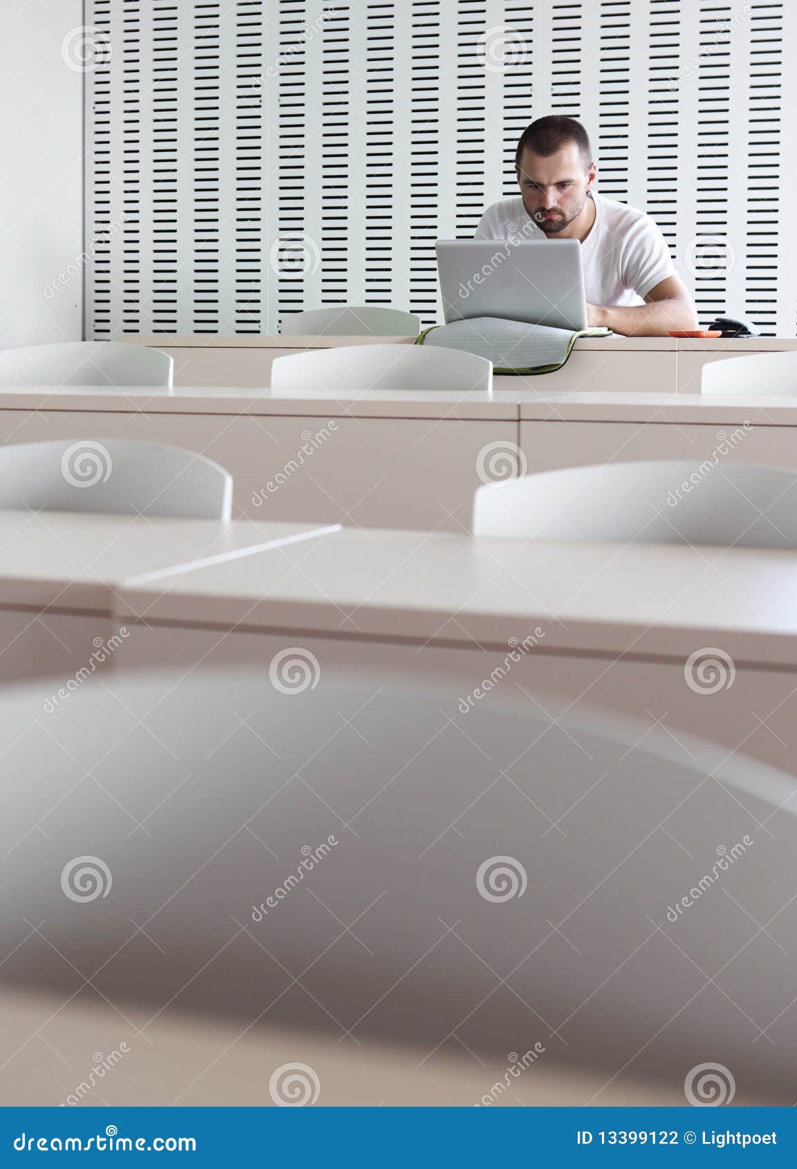 Male College Student Working on His Laptop Stock Photo - Image of ...
