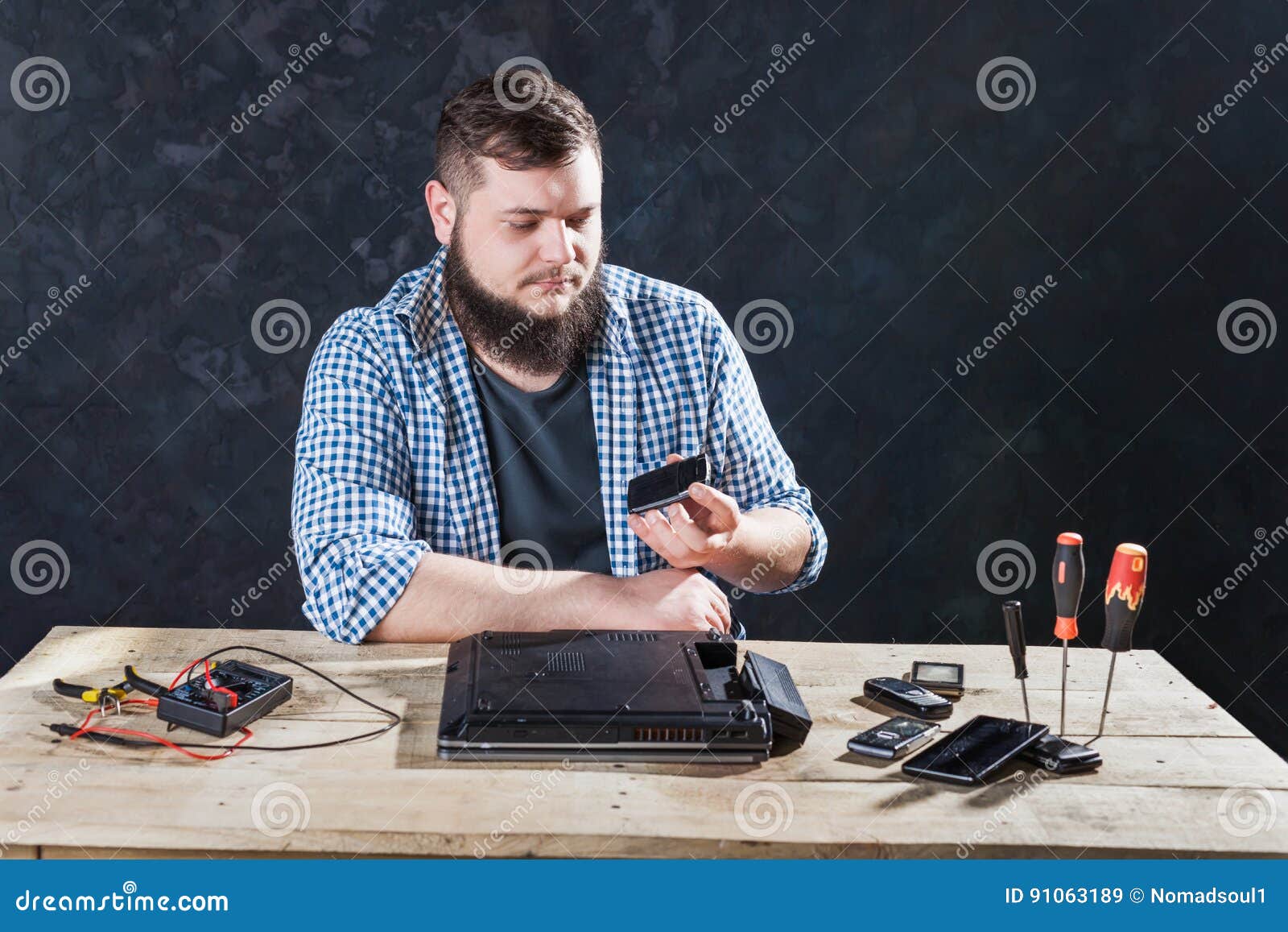 Male Computer Engineer Fixing Problem with Laptop Stock Image - Image ...
