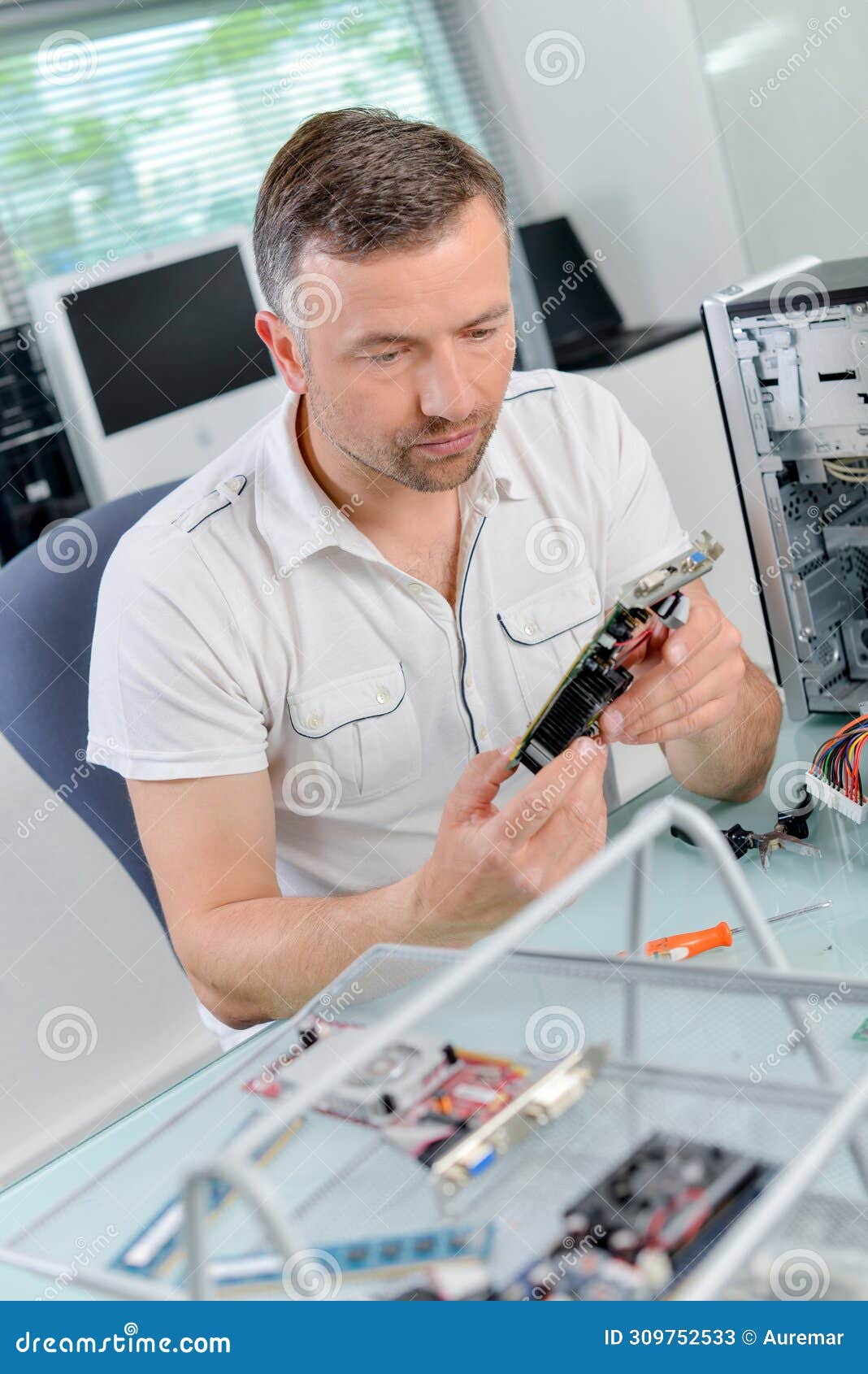 Male Computer Specialist Fixing Pc Stock Image - Image of test, memory ...