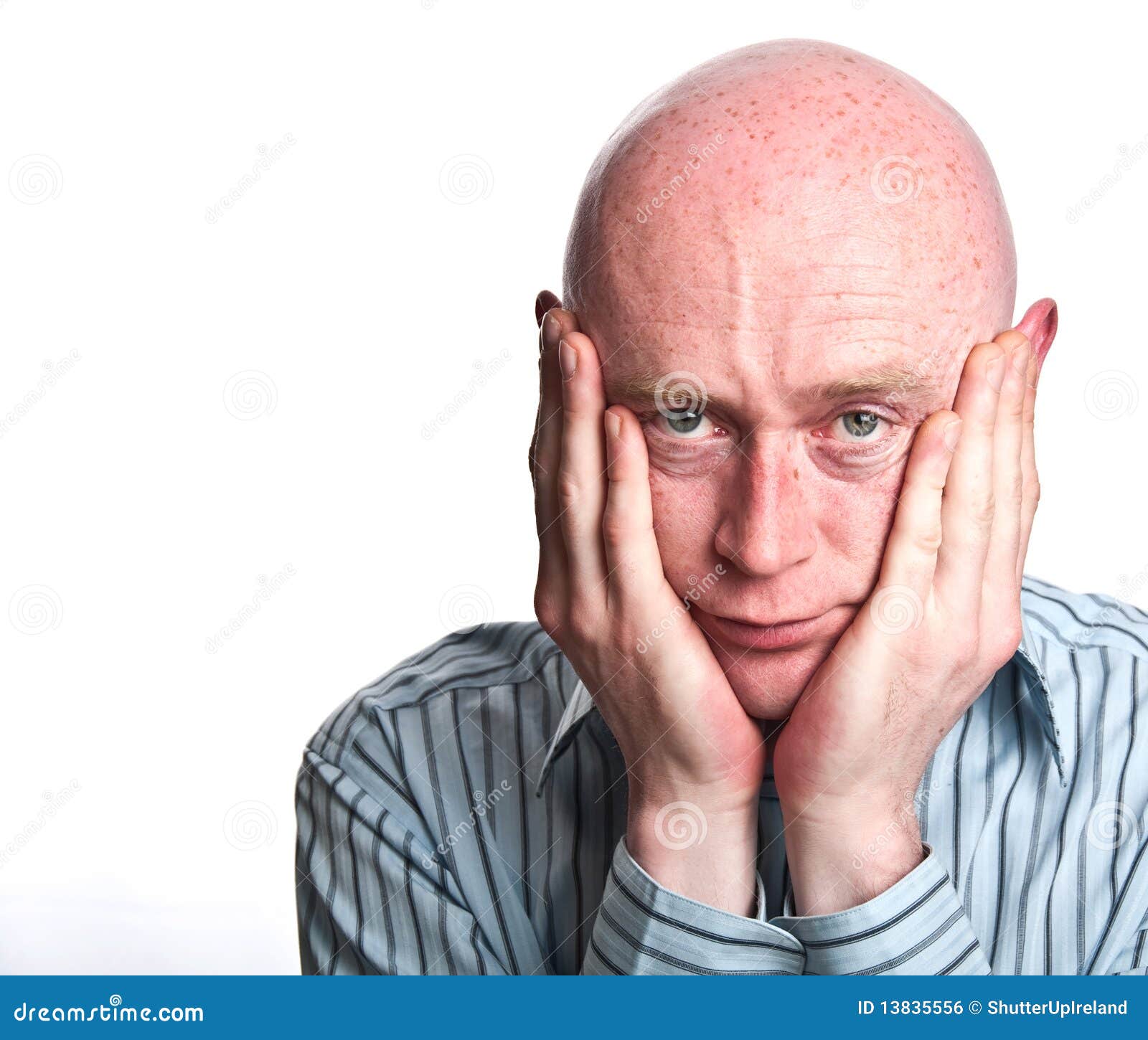 Male Concern Hands Face on White Back Drop Stock Photo - Image of adult ...