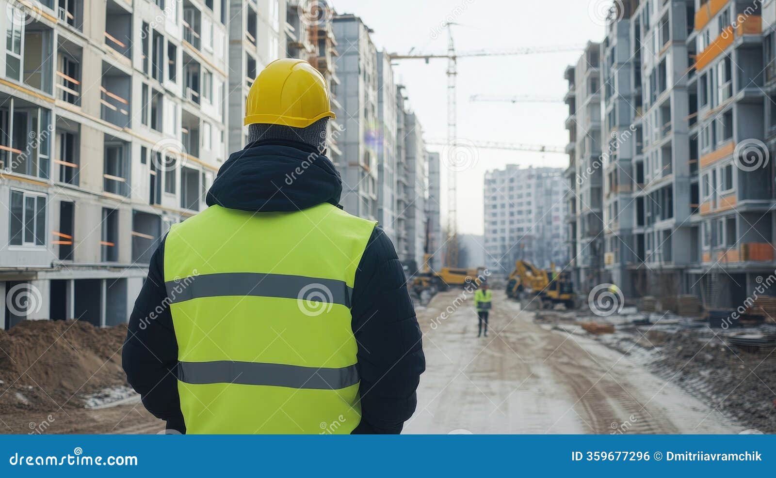 A Male Construction Engineer in Full PPE Stands and Observes the ...