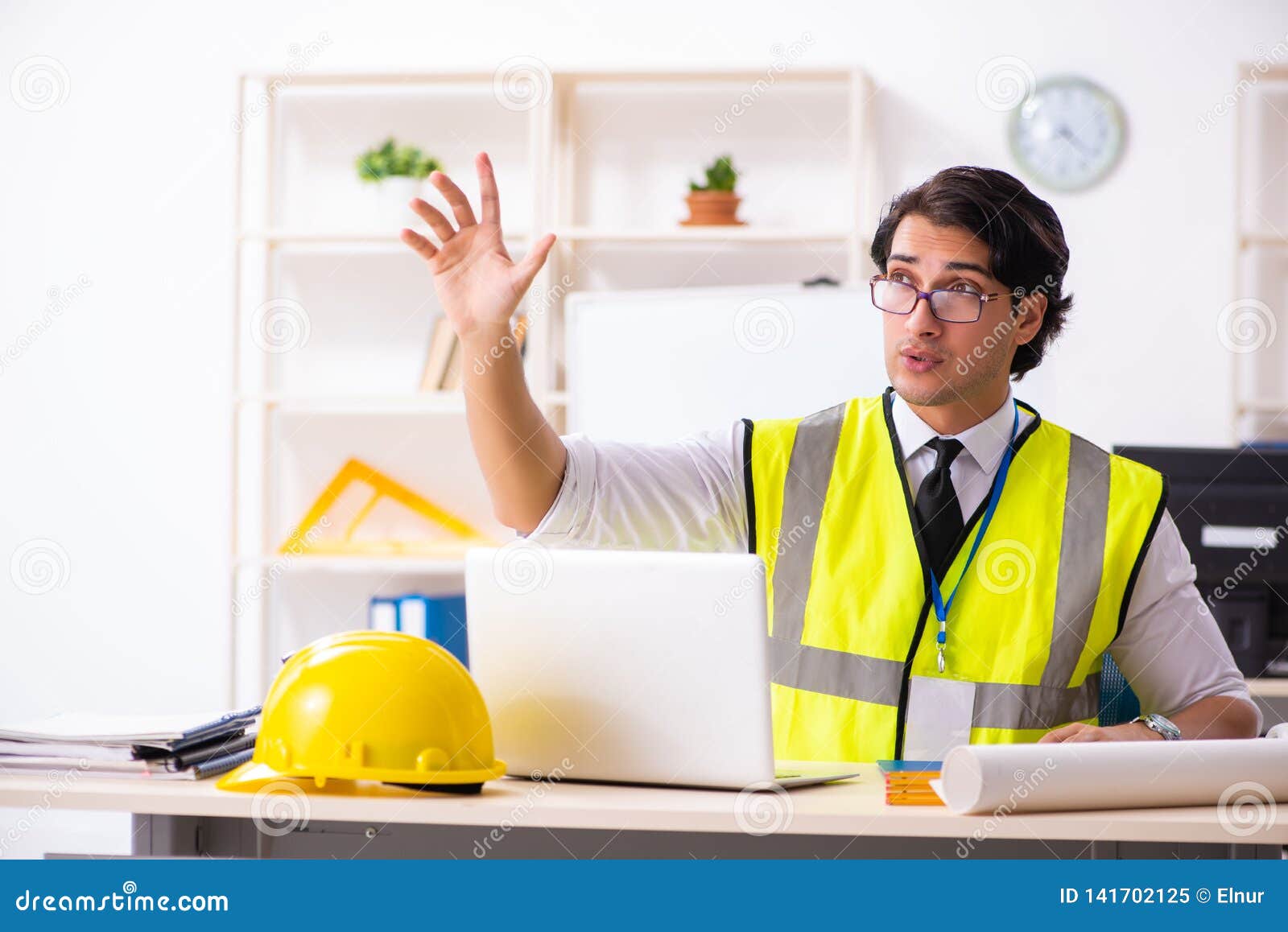 The Male Construction Engineer Working in the Office Stock Image ...