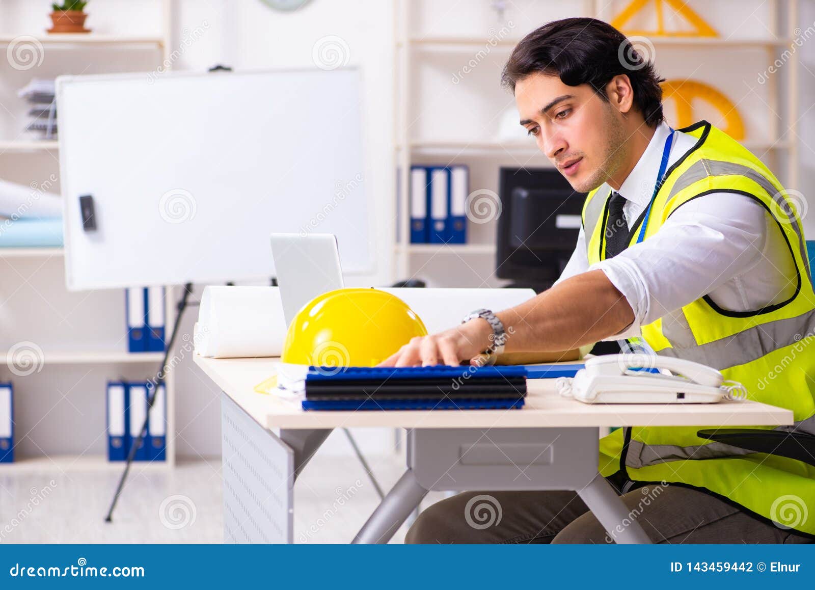 The Male Construction Engineer Working in the Office Stock Photo ...