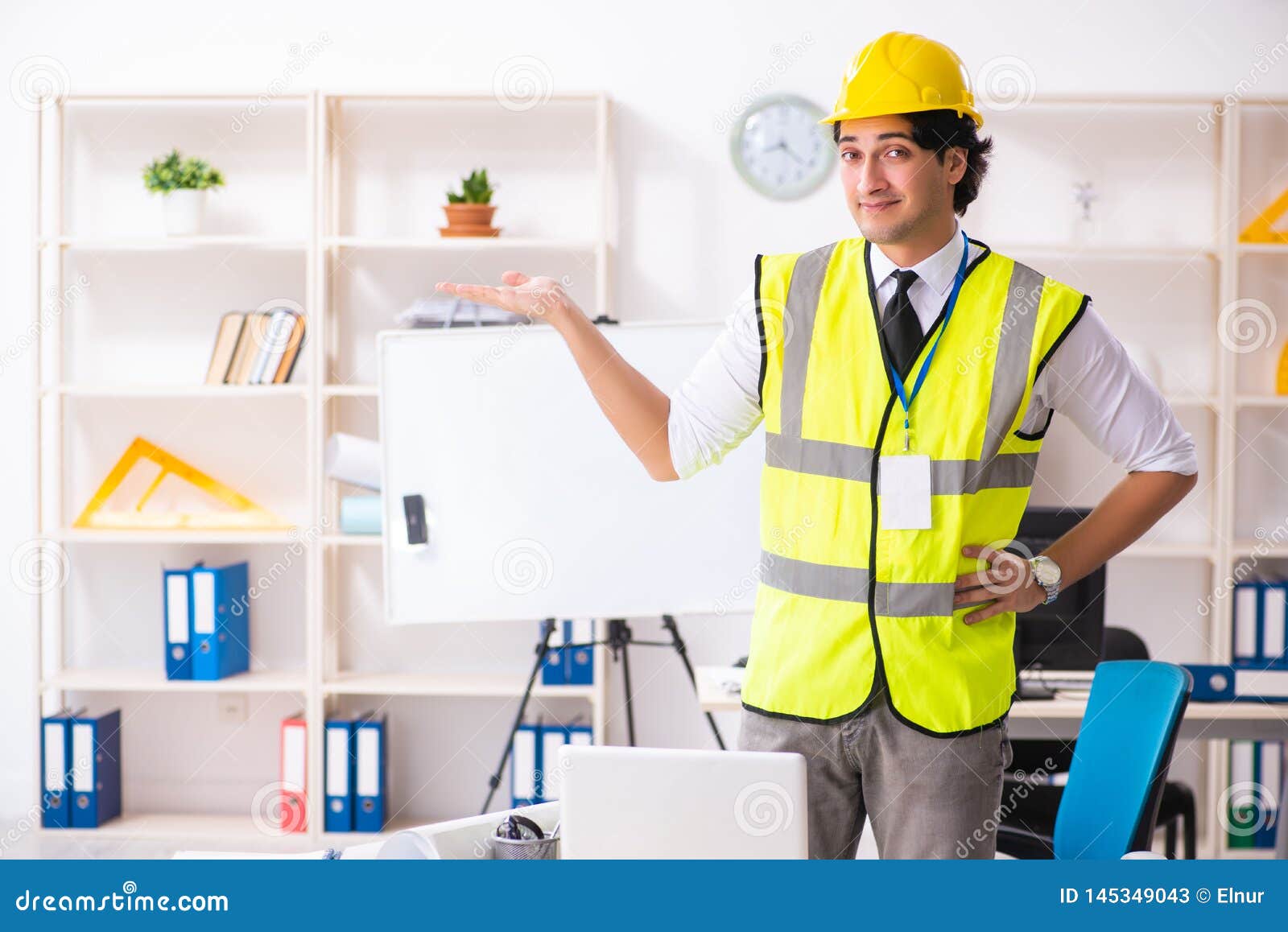 The Male Construction Engineer Working in the Office Stock Image ...