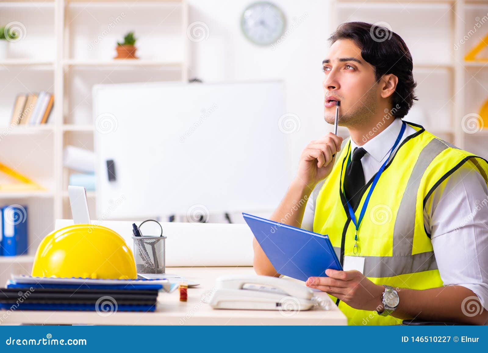 The Male Construction Engineer Working in the Office Stock Image ...