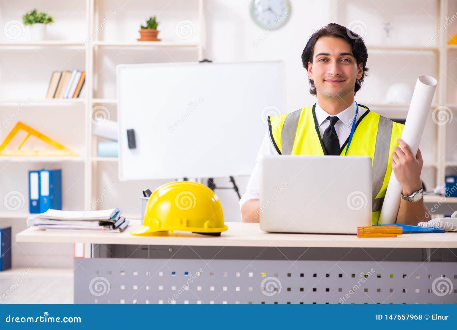The Male Construction Engineer Working in the Office Stock Photo ...