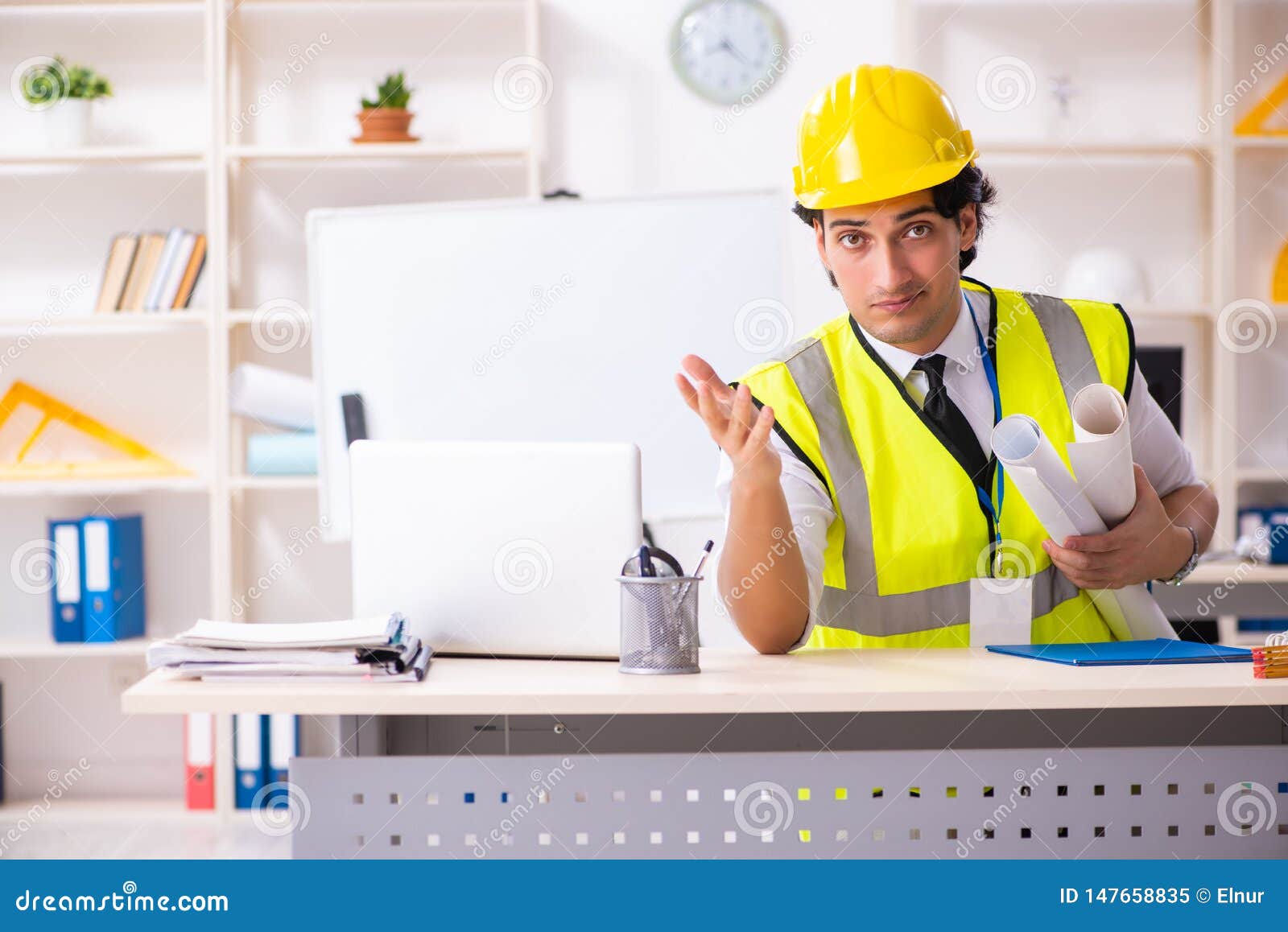 The Male Construction Engineer Working in the Office Stock Image ...