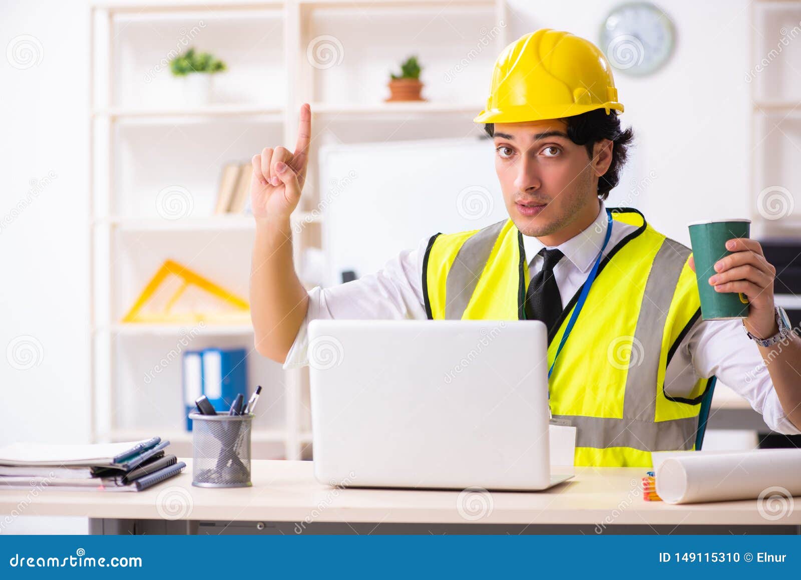 The Male Construction Engineer Working in the Office Stock Photo ...