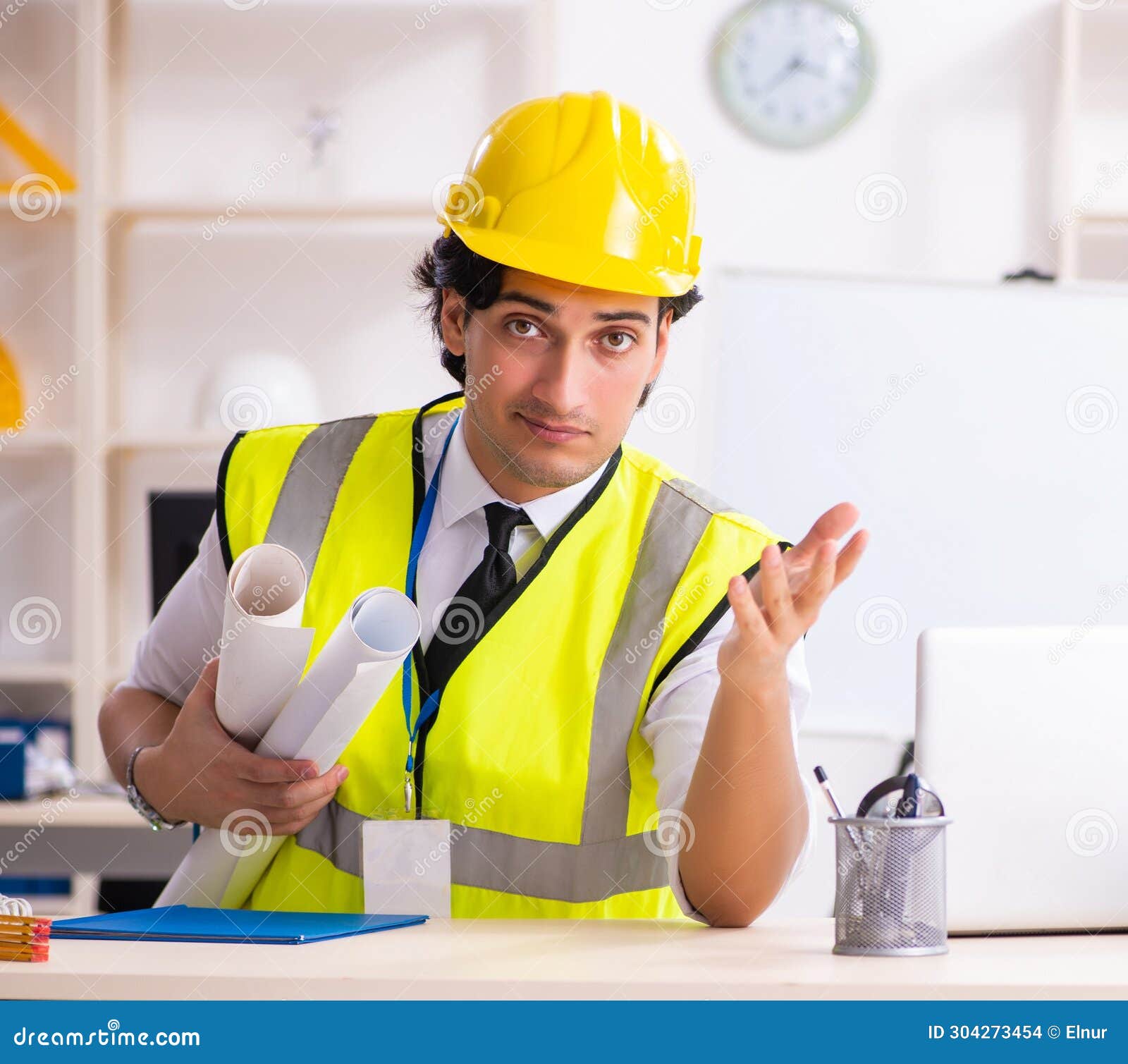 Male Construction Engineer Working in the Office Stock Photo - Image of ...