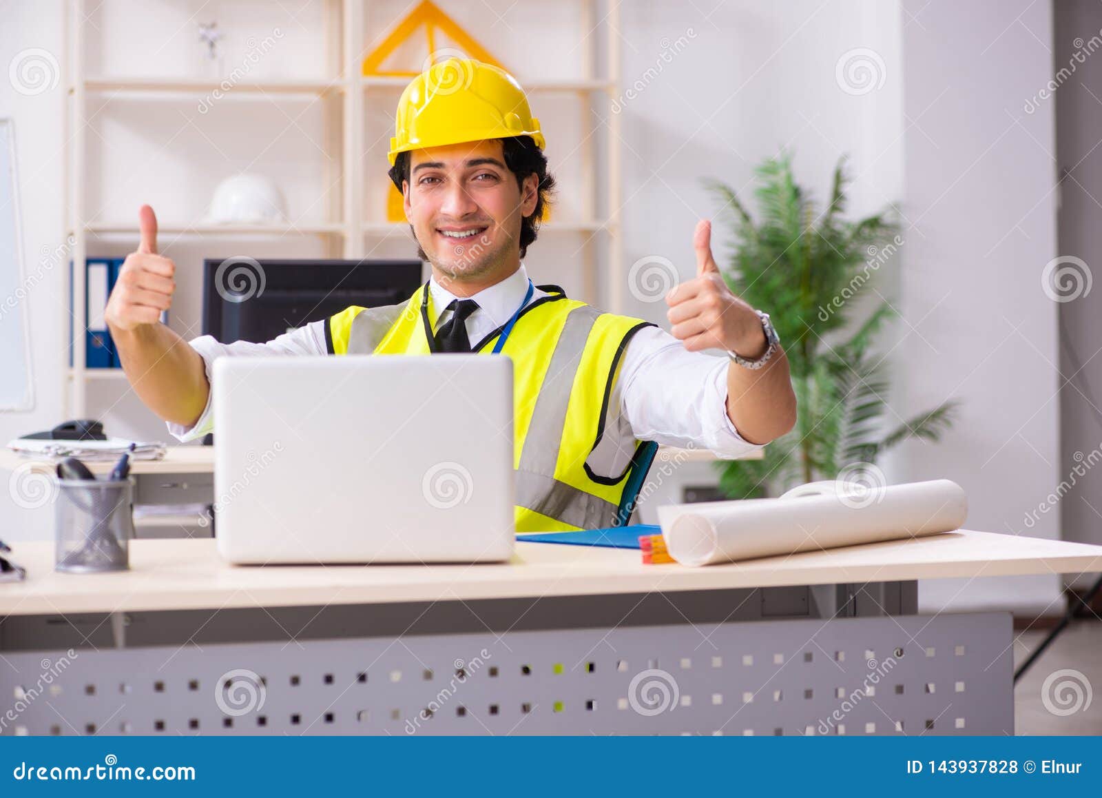 The Male Construction Engineer Working in the Office Stock Photo ...