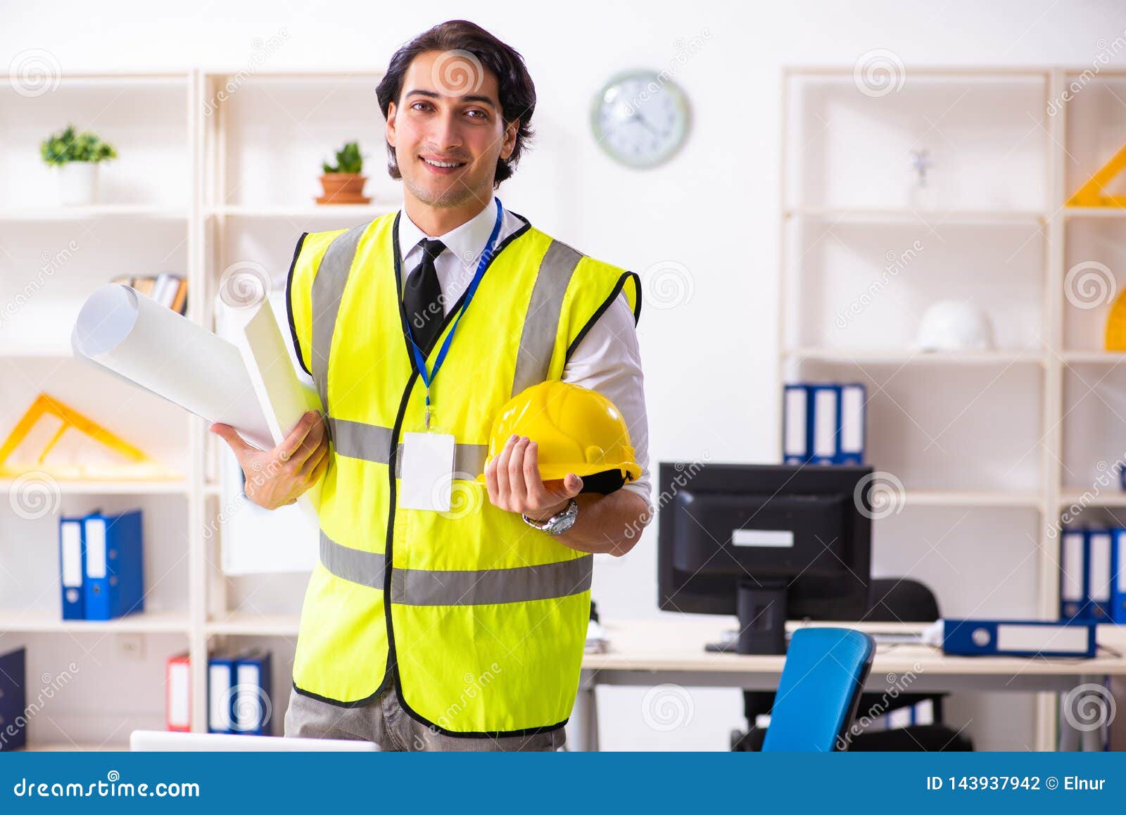 The Male Construction Engineer Working in the Office Stock Photo ...