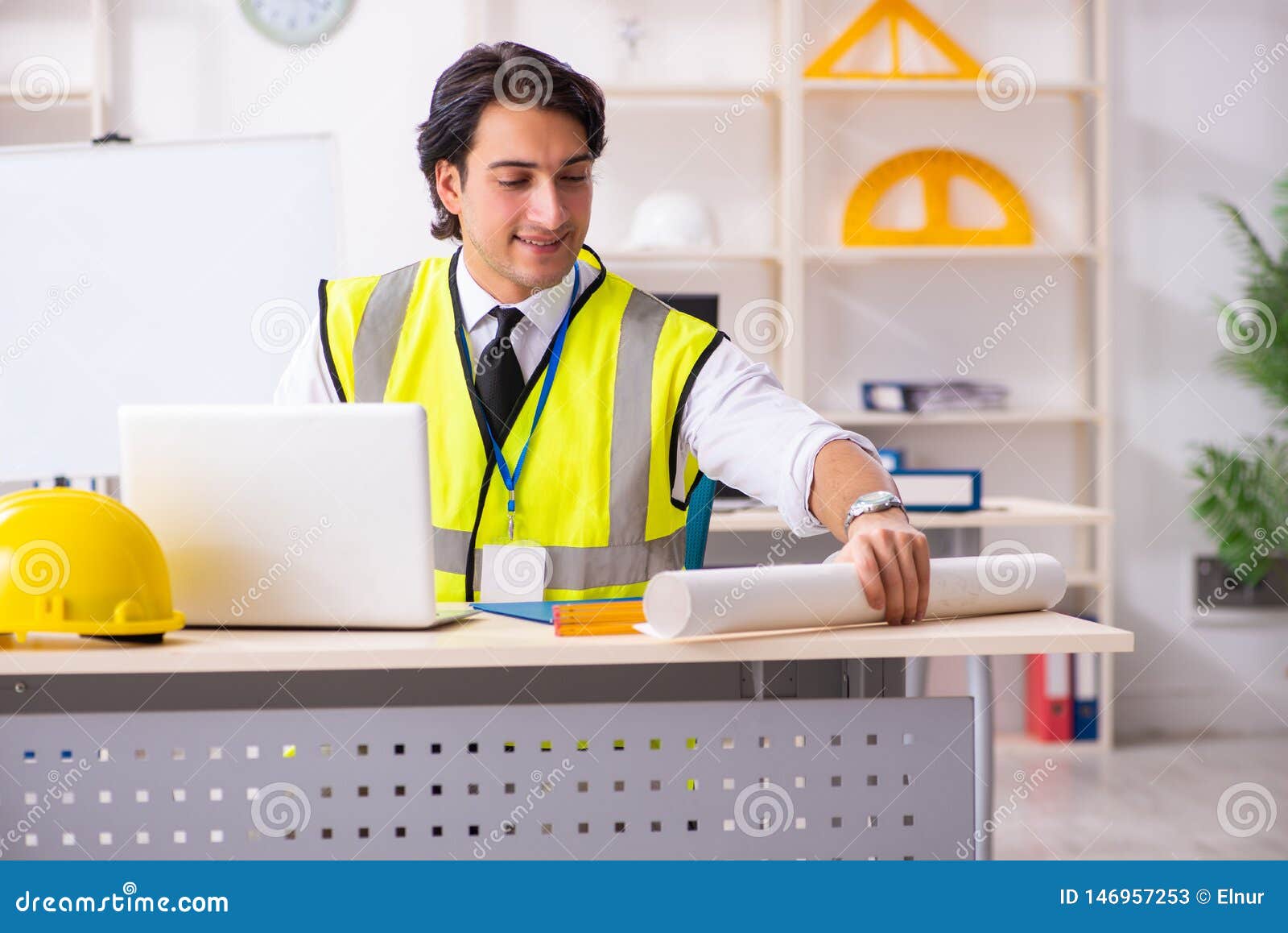 The Male Construction Engineer Working in the Office Stock Image ...