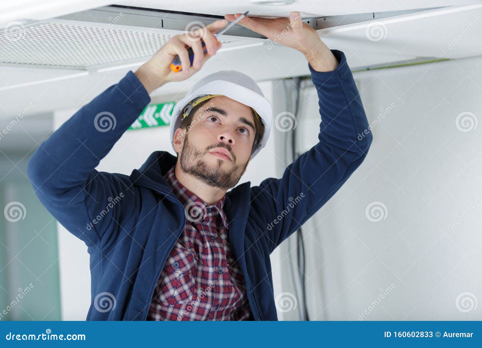 Male Construction Fixing Ceiling Board Stock Image - Image of fixed ...