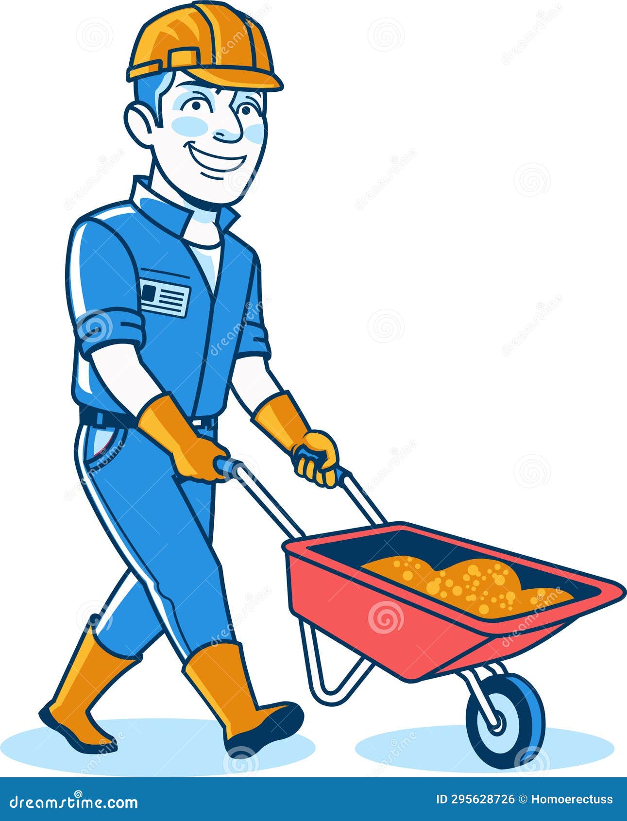 Two Male Construction Workers Holding Tools, Wearing Overalls, Gloves ...