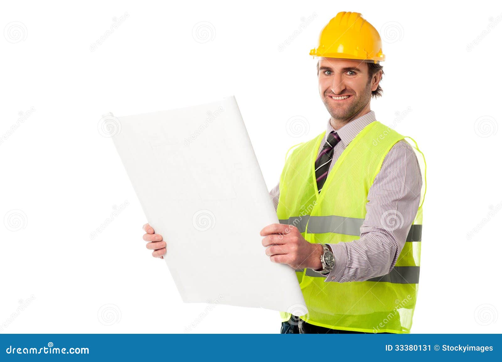 Male Construction Worker Holding Blueprint Stock Image - Image of ...