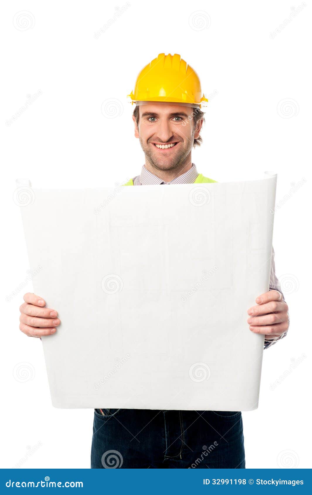 Male Construction Worker Holding Blueprint Stock Photo - Image of ...