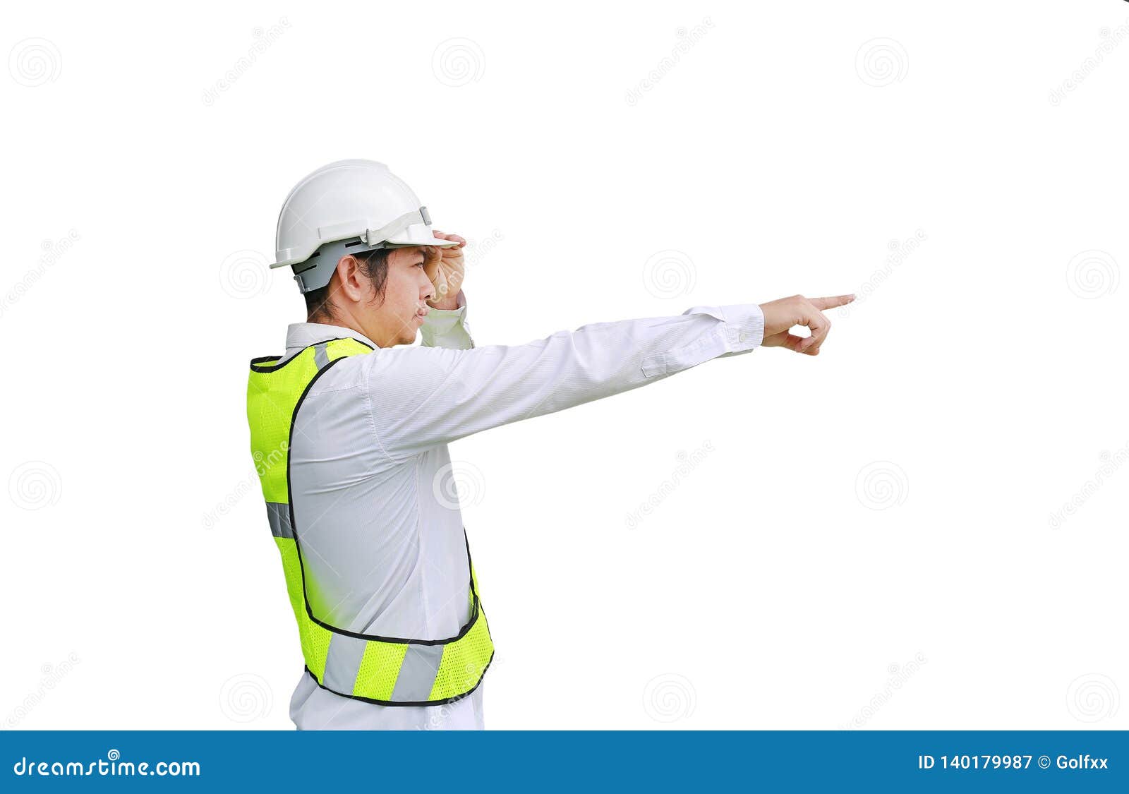 Male Construction Worker Pointing Isolated on White Background Stock ...