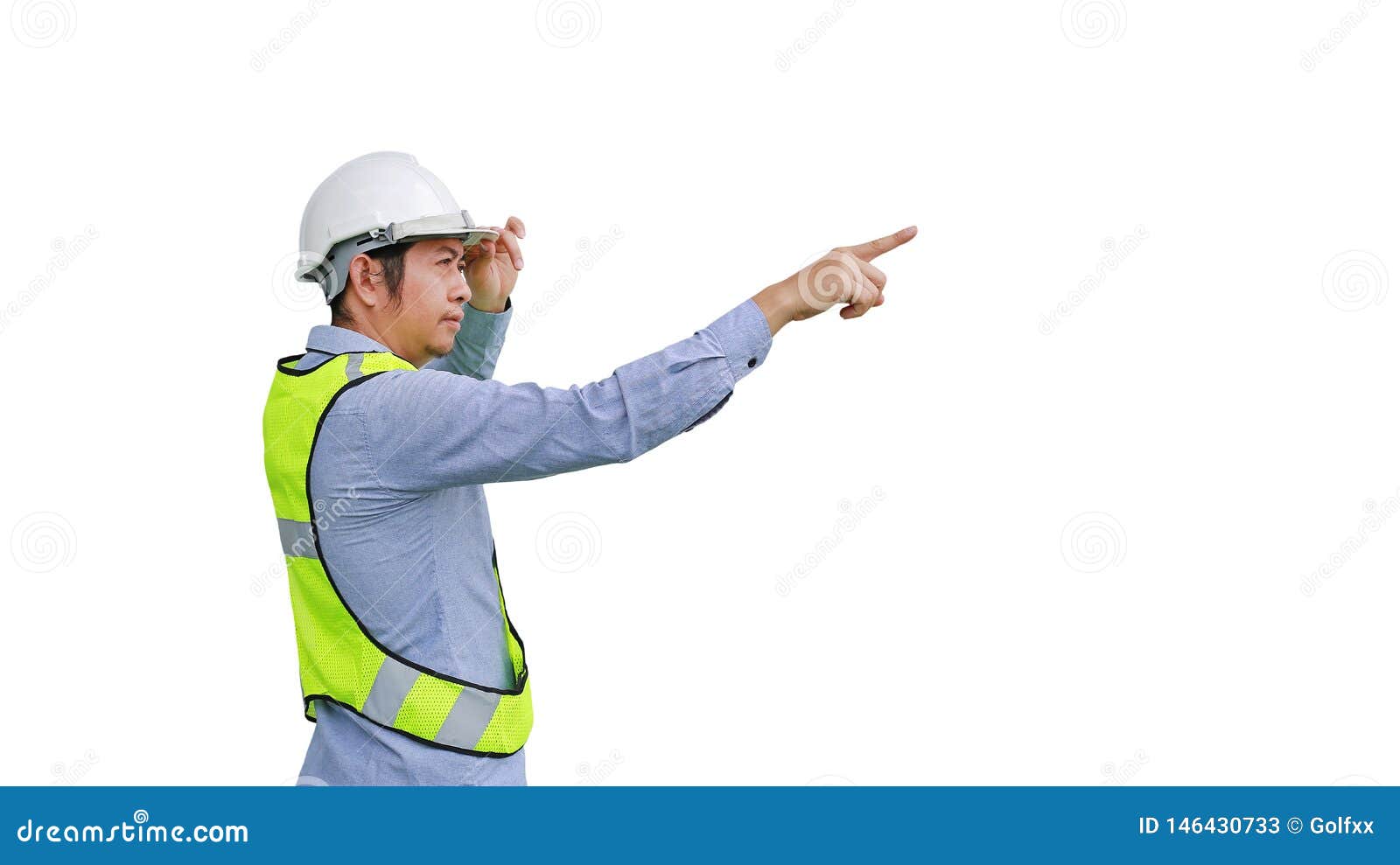 Male Construction Worker Pointing Isolated on White Background Stock ...