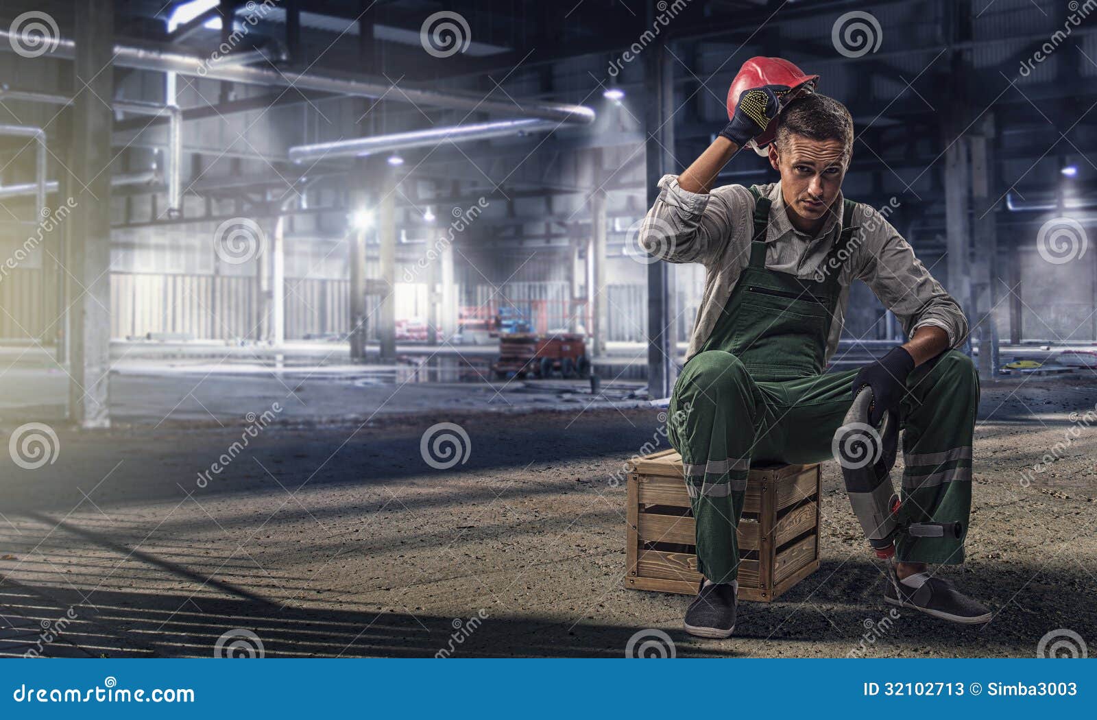 Male Construction Worker Resting Stock Image - Image of fence, high ...