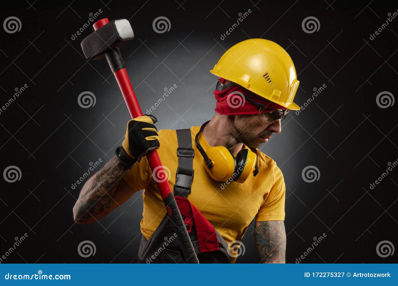 The Male Construction Worker with a Sledgehammer Stock Image - Image of ...