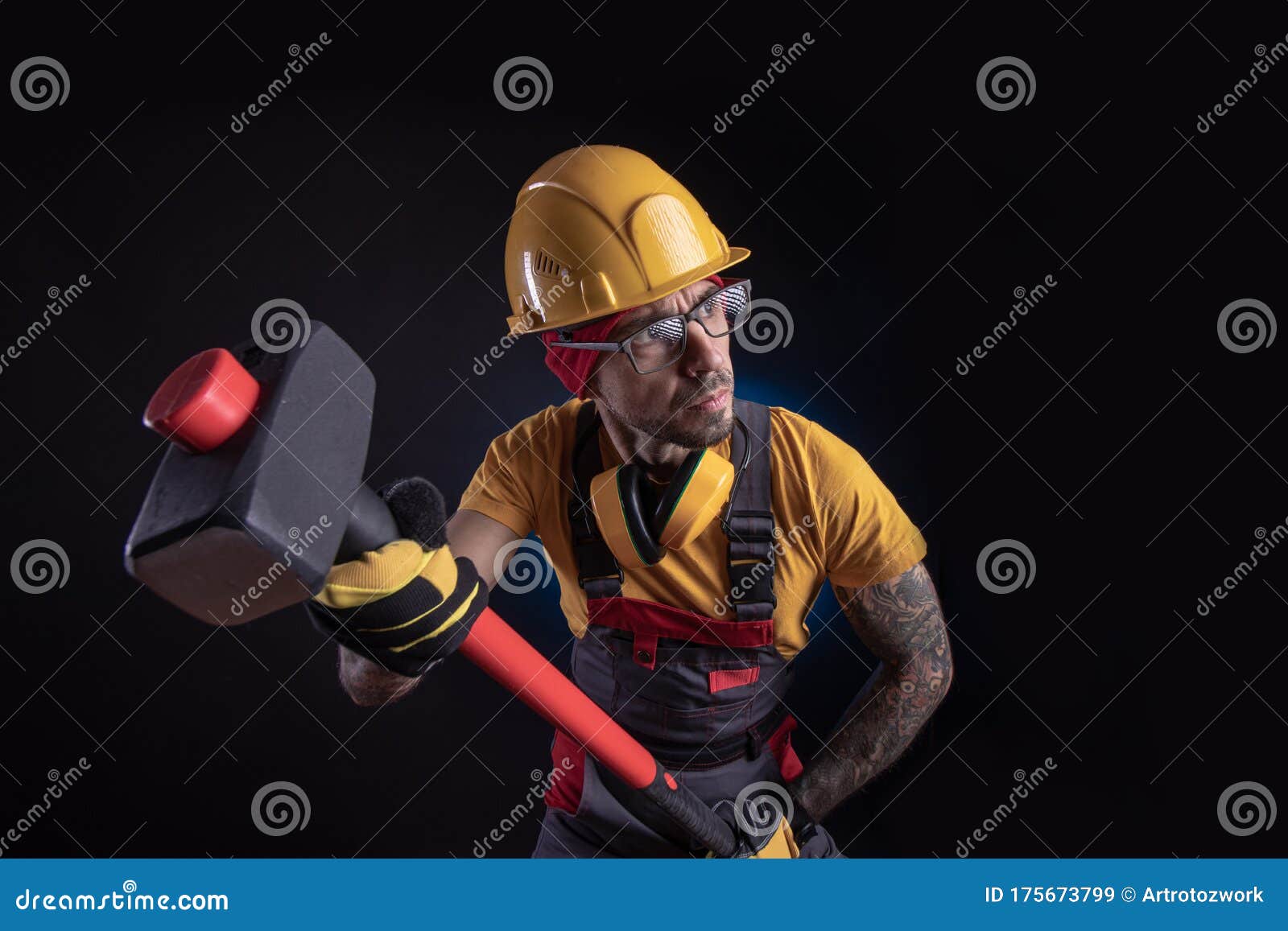 The Male Construction Worker with a Sledgehammer Stock Image - Image of ...