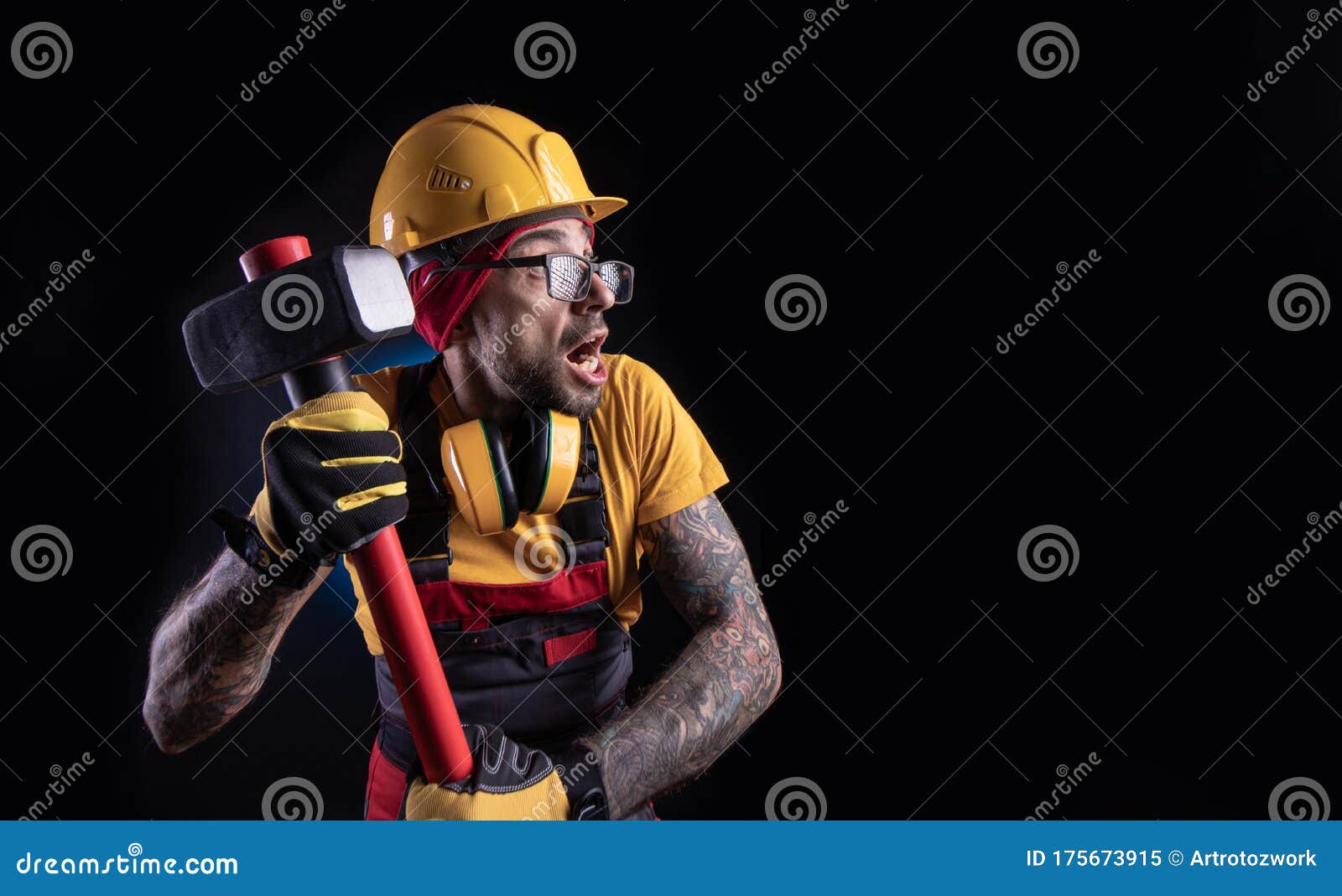The Male Construction Worker with a Sledgehammer Stock Image - Image of ...