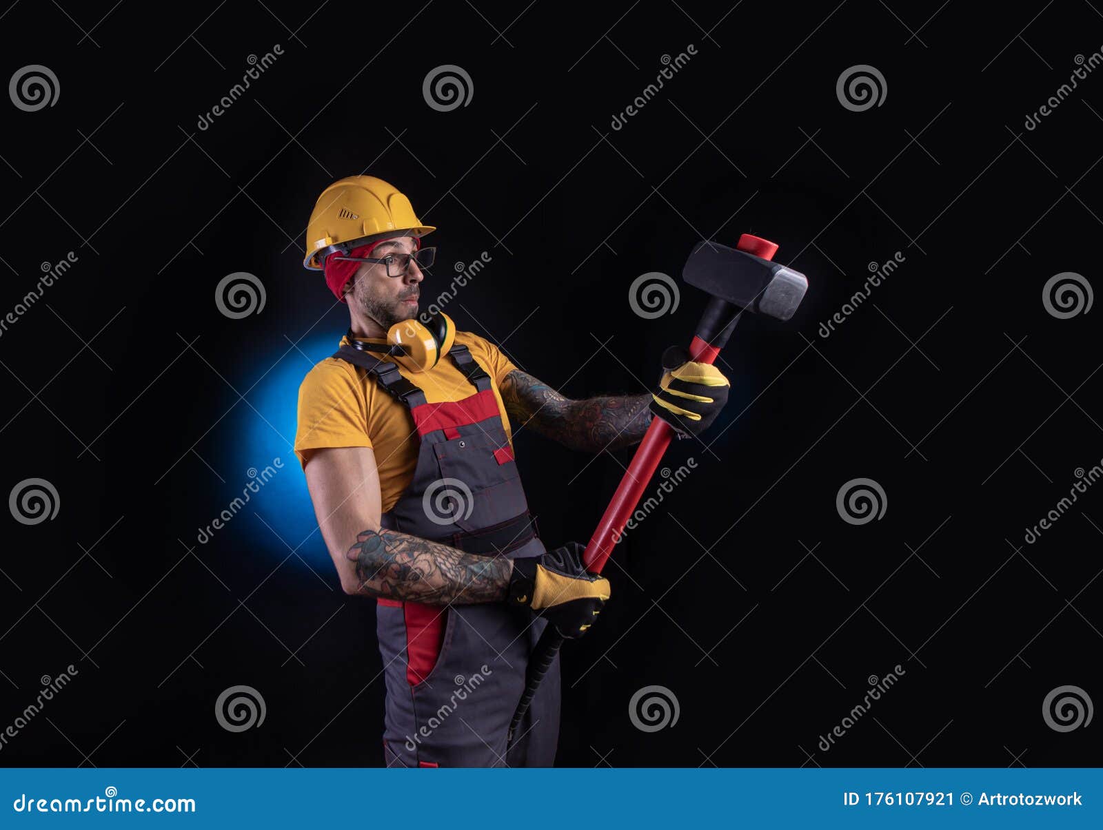 The Male Construction Worker with a Sledgehammer Stock Image - Image of ...