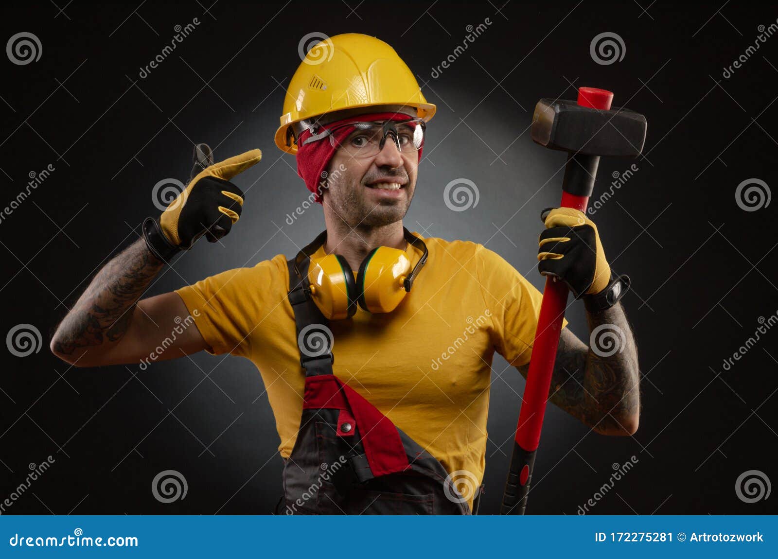The Male Construction Worker with a Sledgehammer Stock Image - Image of ...