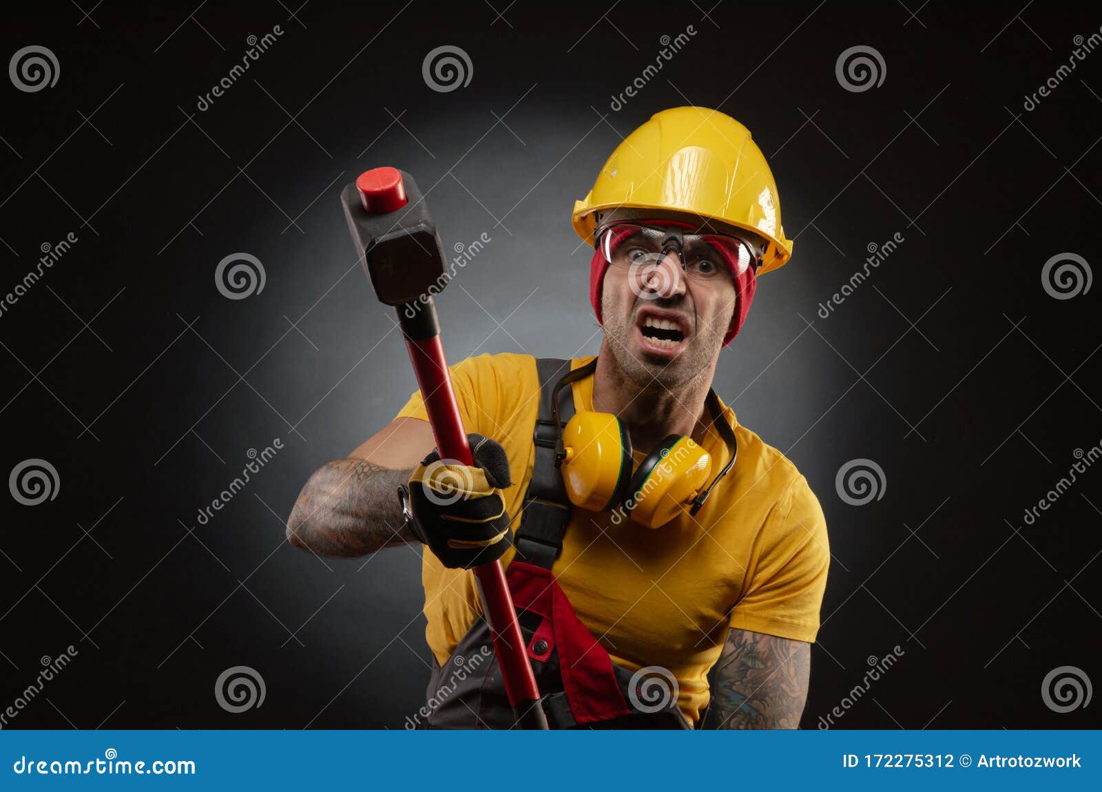 The Male Construction Worker with a Sledgehammer Stock Photo - Image of ...