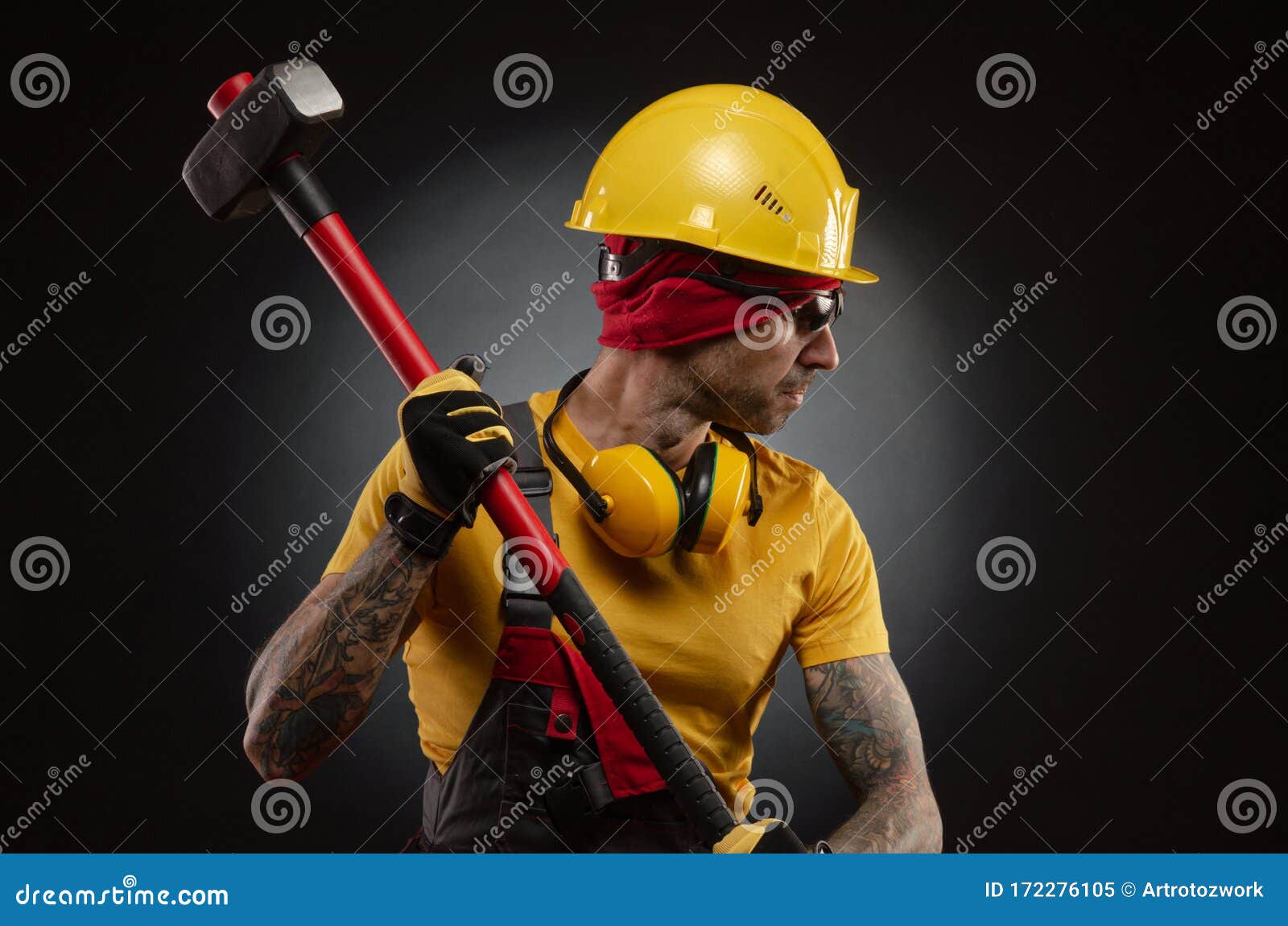 The Male Construction Worker with a Sledgehammer Stock Image - Image of ...