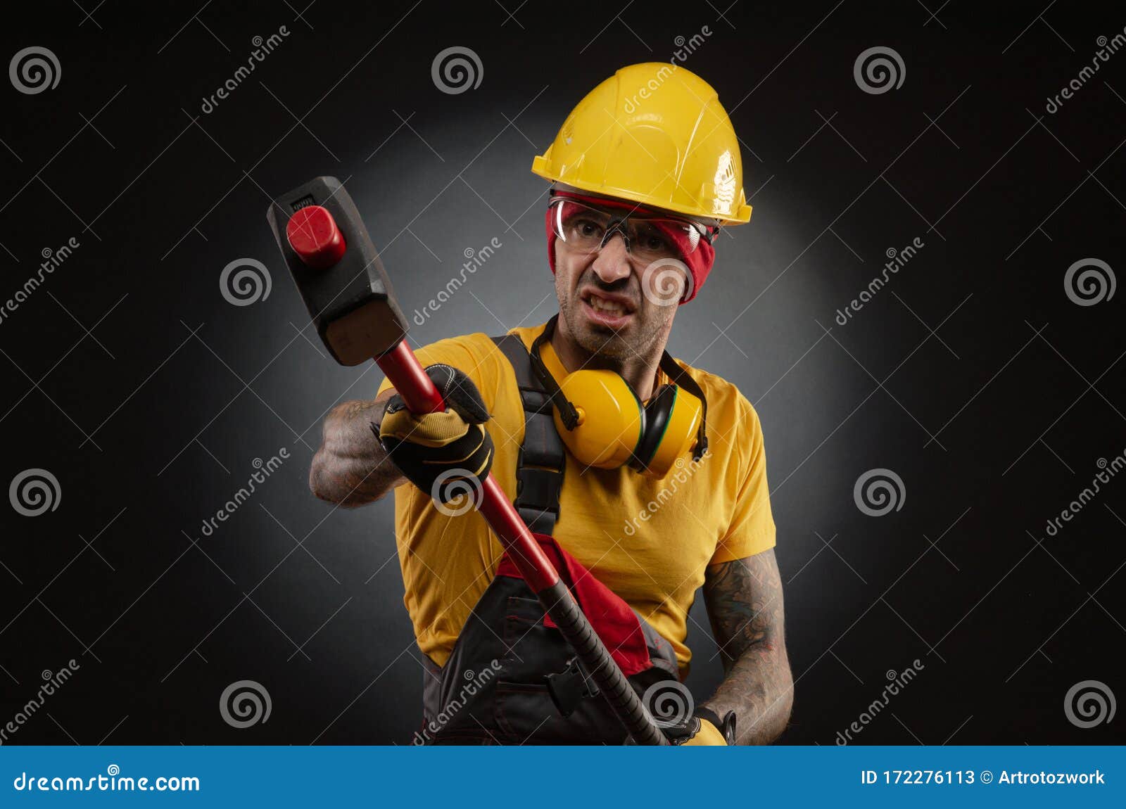 The Male Construction Worker with a Sledgehammer Stock Image - Image of ...