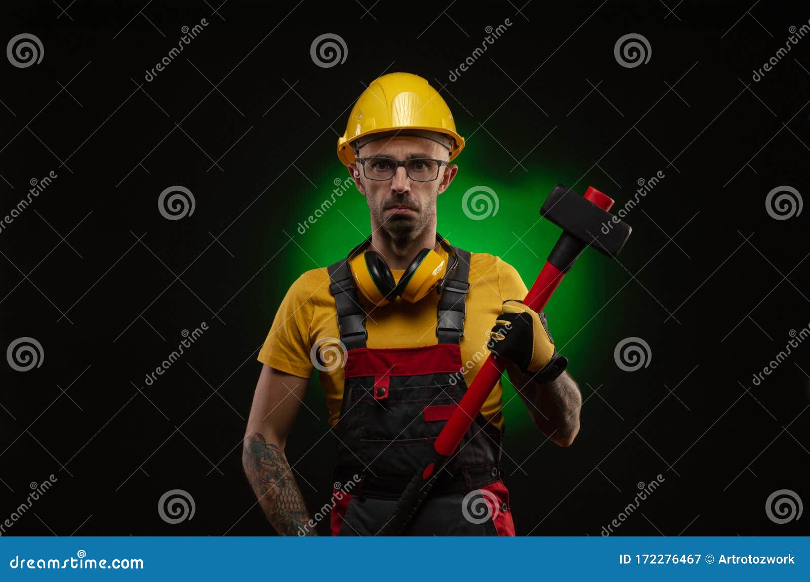 The Male Construction Worker with a Sledgehammer Stock Image - Image of ...