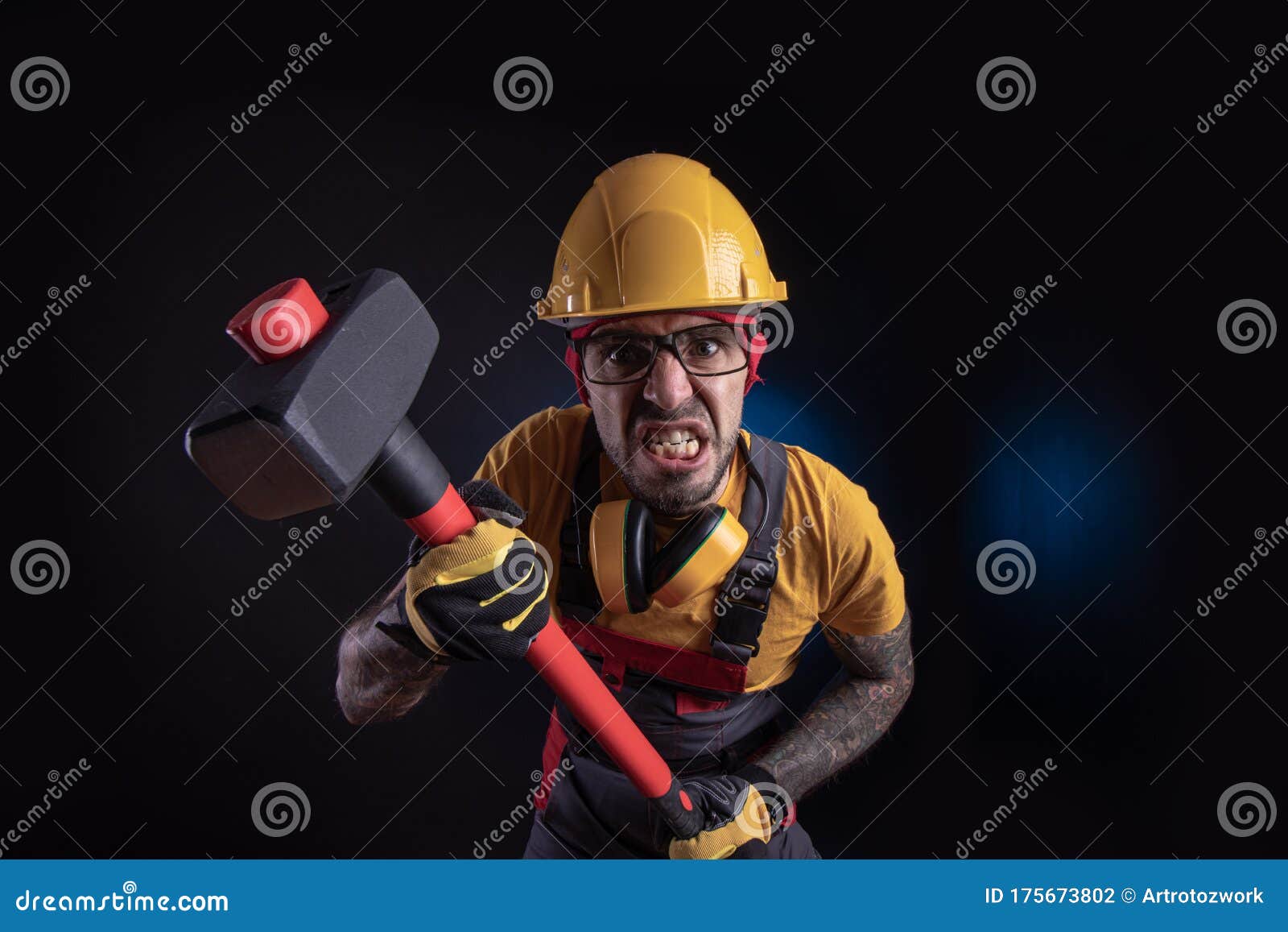 The Male Construction Worker with a Sledgehammer Stock Photo - Image of ...