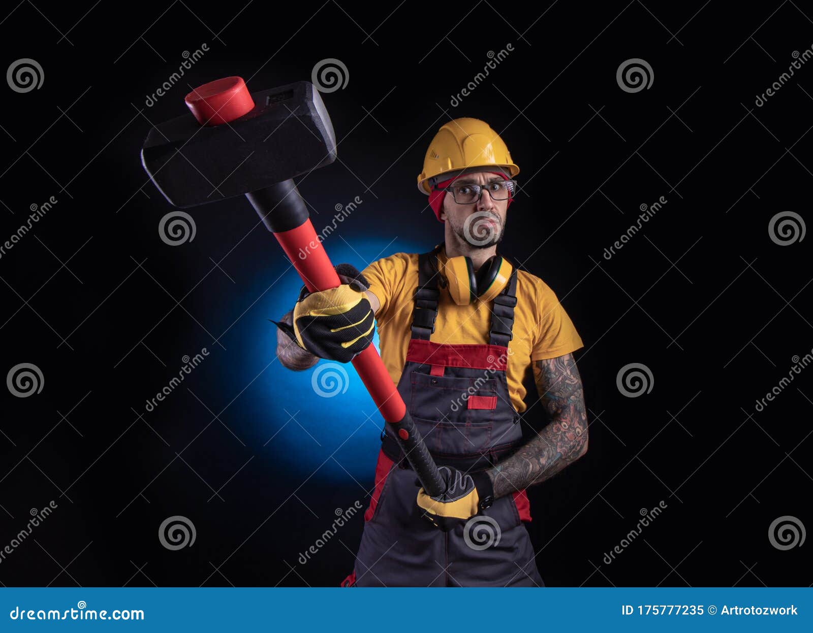 The Male Construction Worker with a Sledgehammer Stock Image - Image of ...
