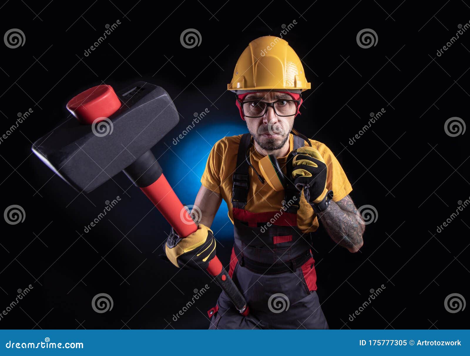 The Male Construction Worker with a Sledgehammer Stock Image - Image of ...