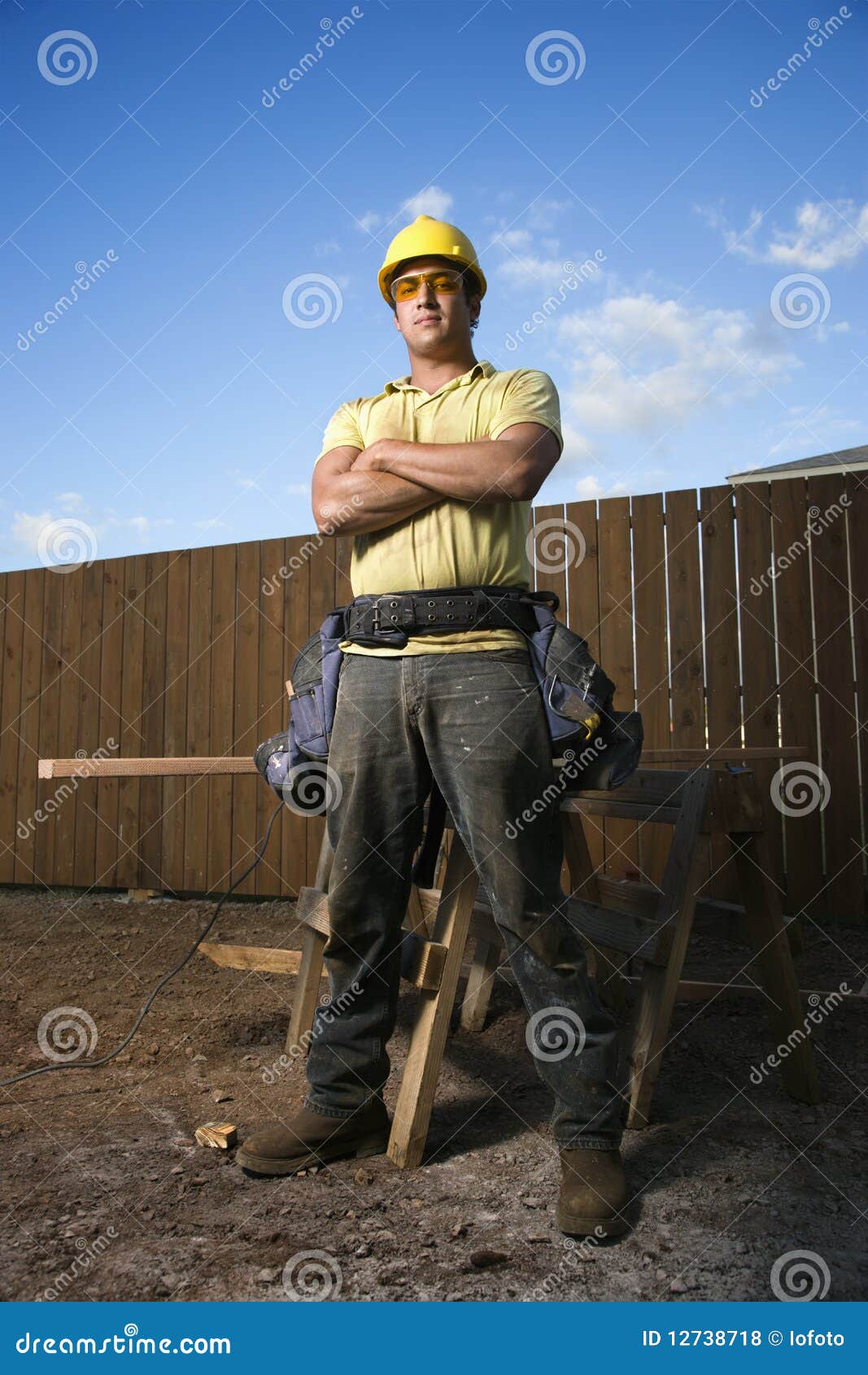 Male Construction Worker Stands With Folded Arms Royalty Free Stock ...